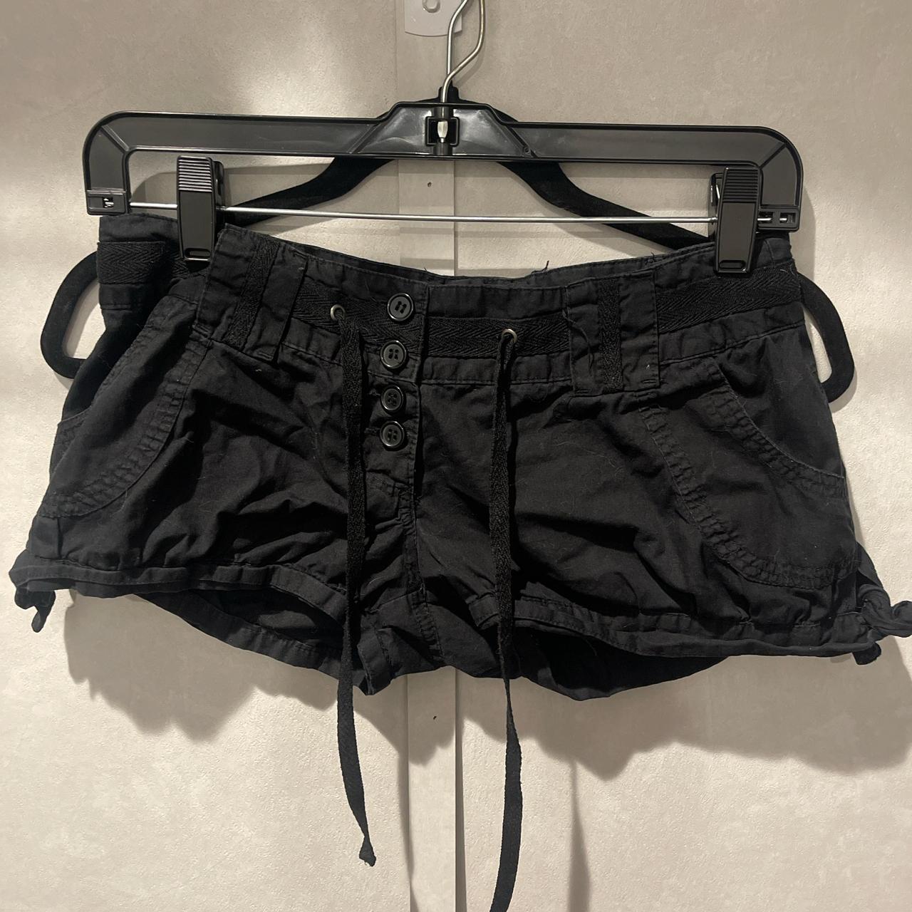 Black cargo shorts with adjustable waist and tie... | Depop