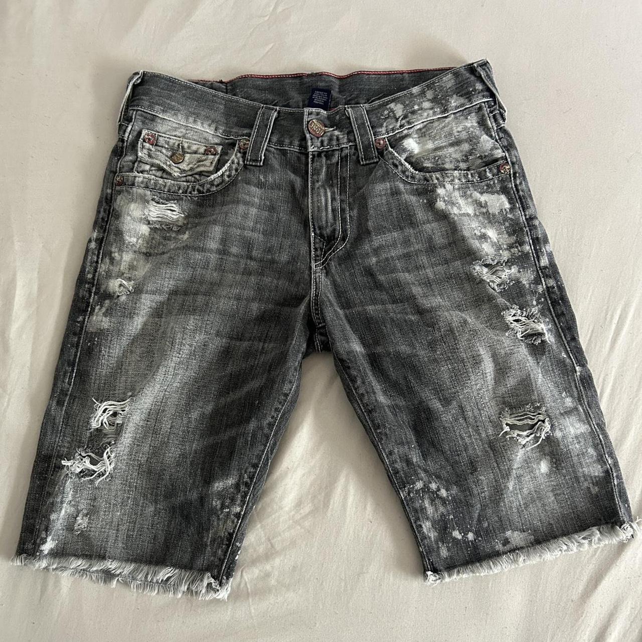 True Religion Black And Grey Ricky Jean Shorts ^Dm... - Depop