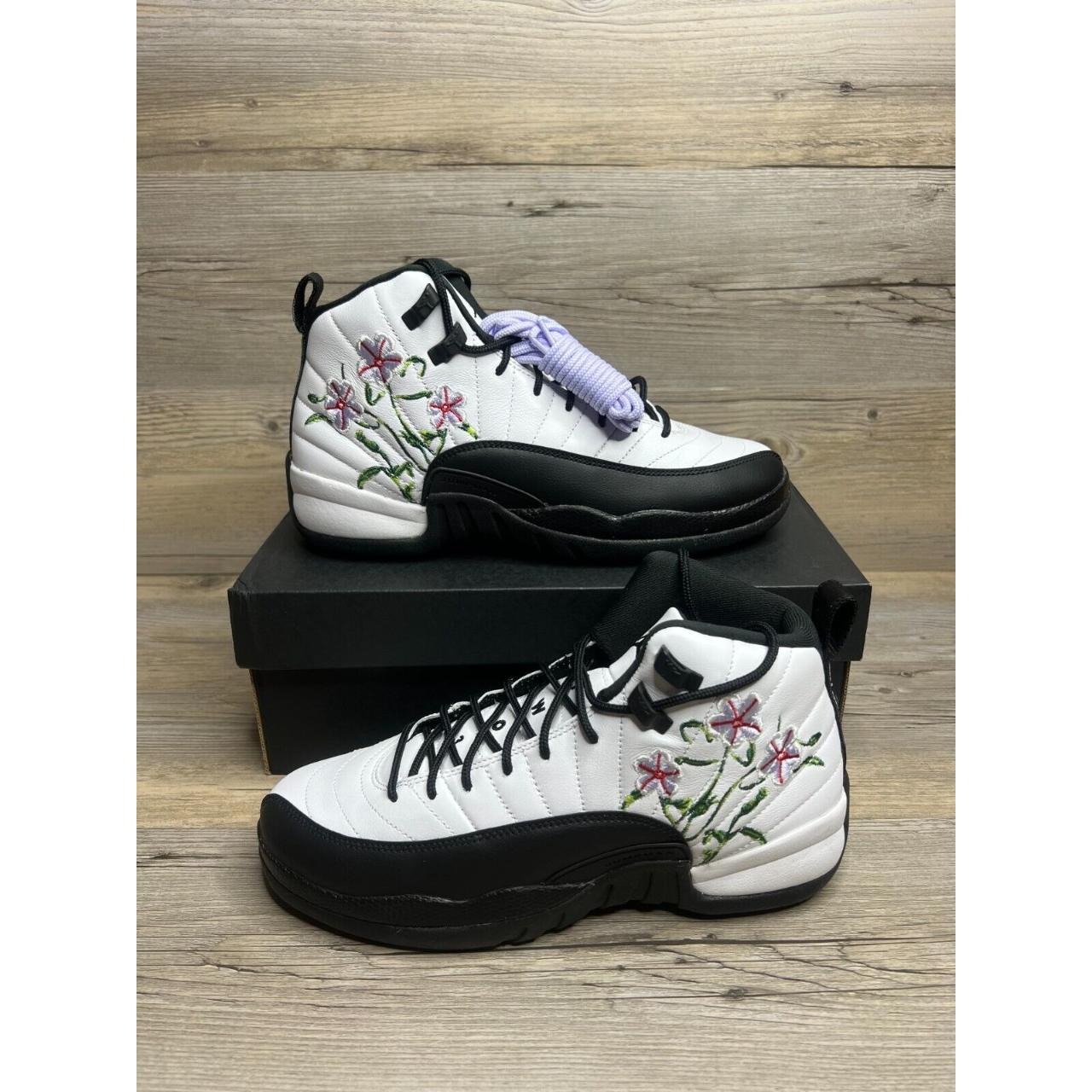 Nike Air Jordan 12 Retro Floral GS Size 6Y White... - Depop