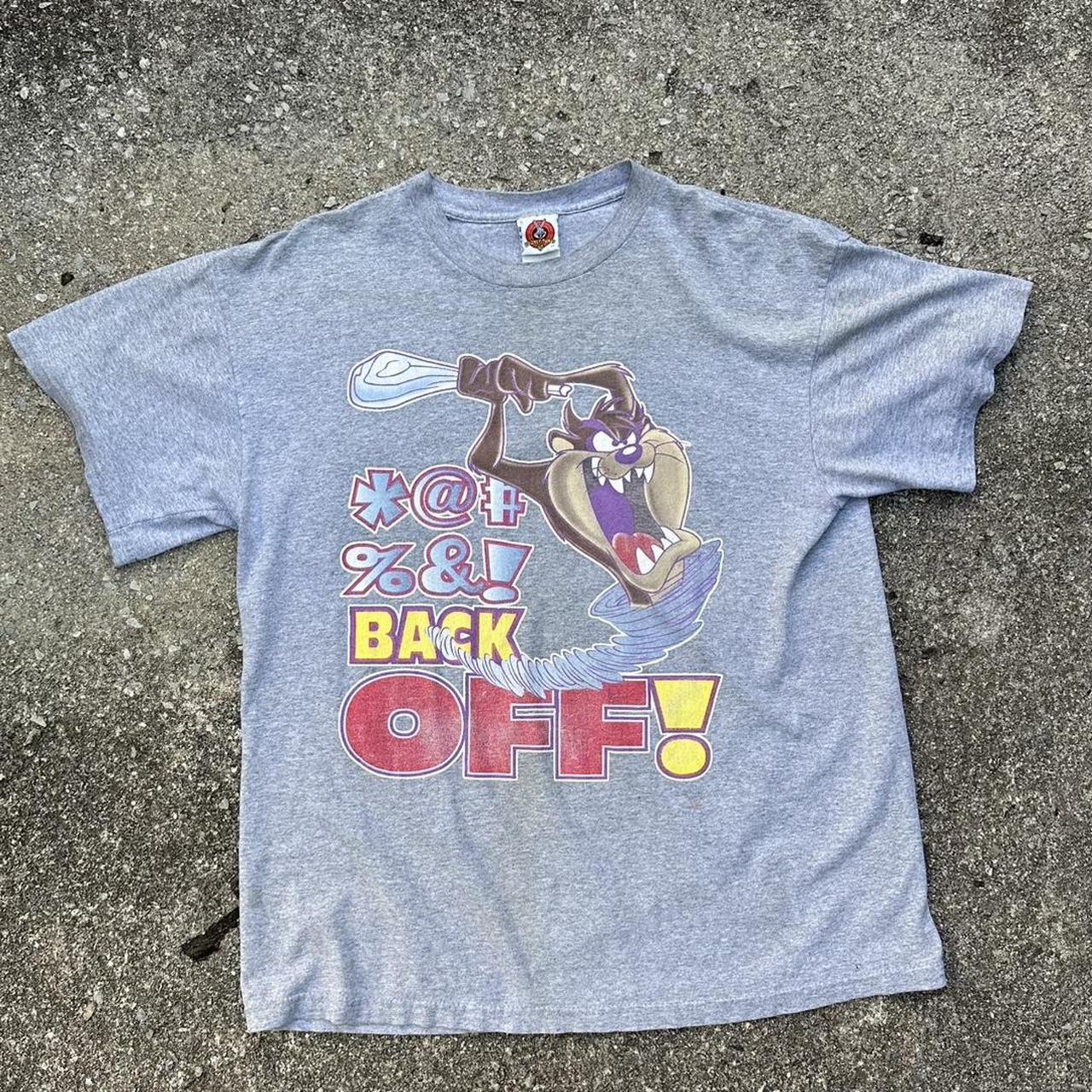 Looney Tunes Tasmanian Devil "Back Off" grey tshirt... | Depop