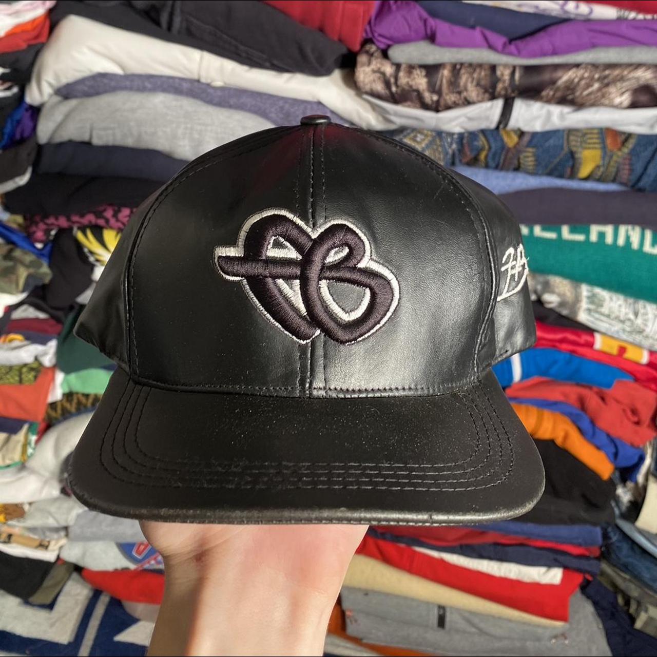 -vintage leather Fubu strapback hat -all... - Depop