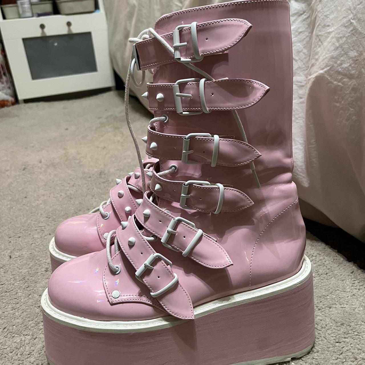 Pink and white spiked demonia’s basically brand new!... - Depop