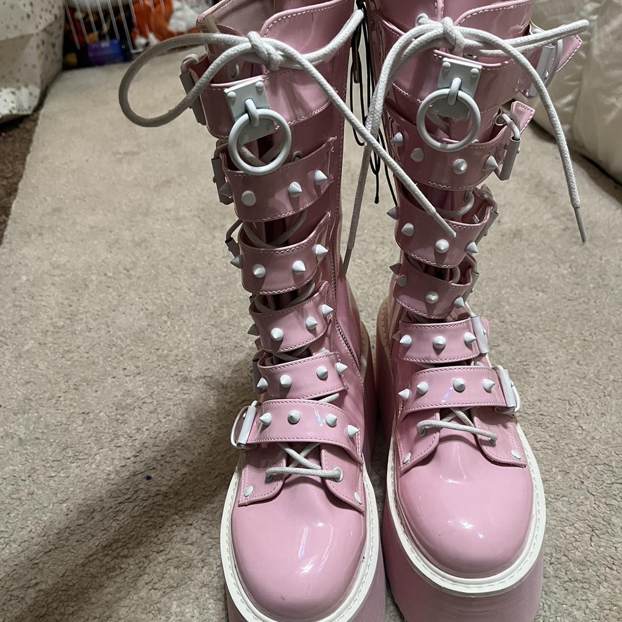 Pink and white spiked demonia’s basically brand new!... - Depop