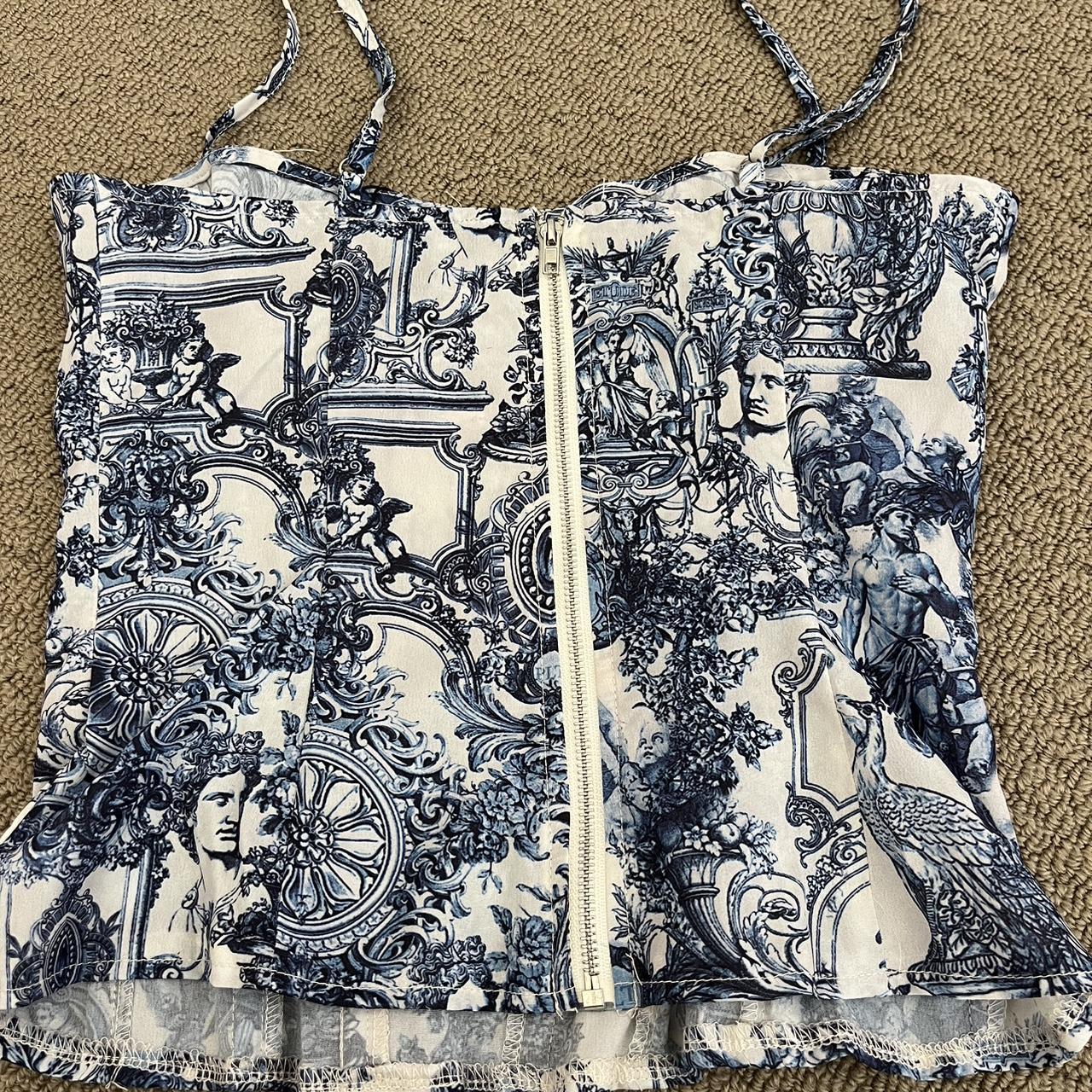 PrettyLittleThing Blue Renaissance Print Structured... - Depop