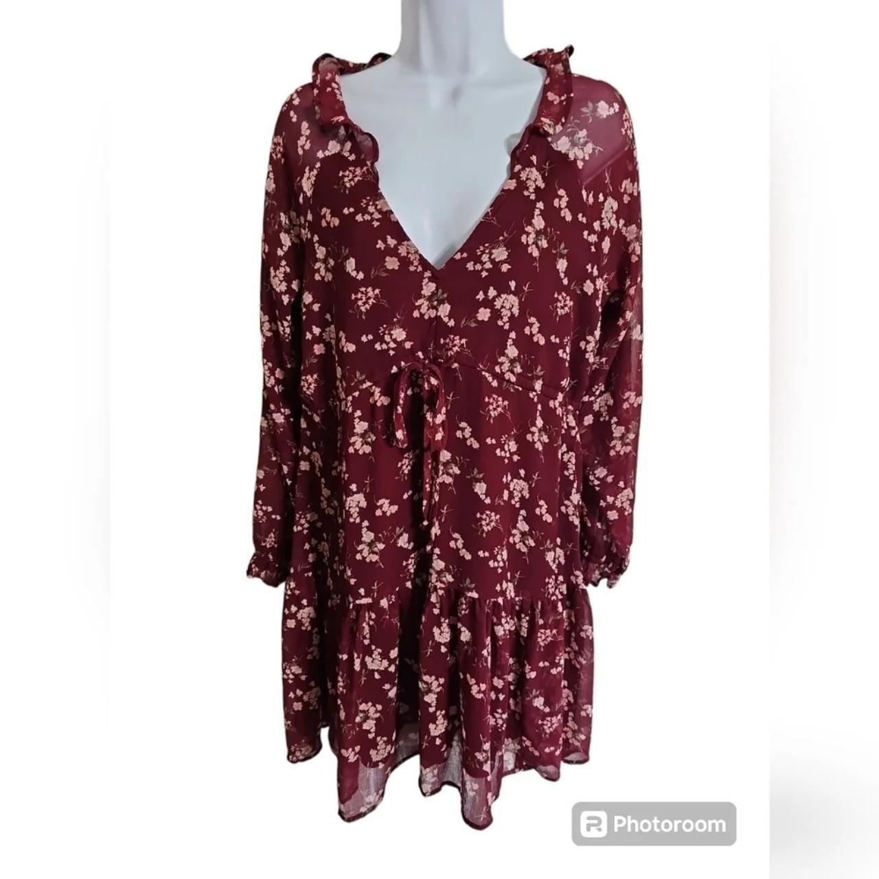 American Eagle Size Medium Maroon Boho Floral... | Depop