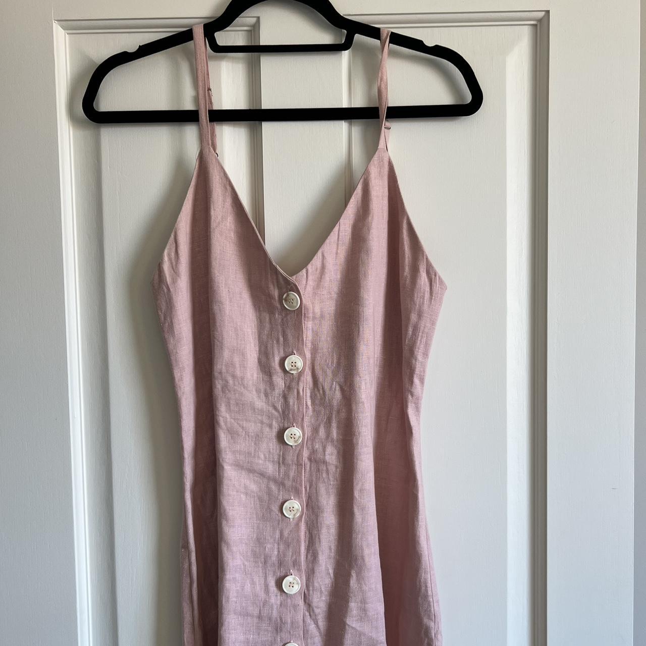 Reformation Linen baby pink mini dress Button down... - Depop