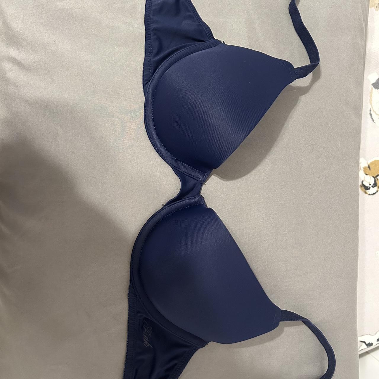 PINK navy blue bra size 32 B worn once accidentally... - Depop