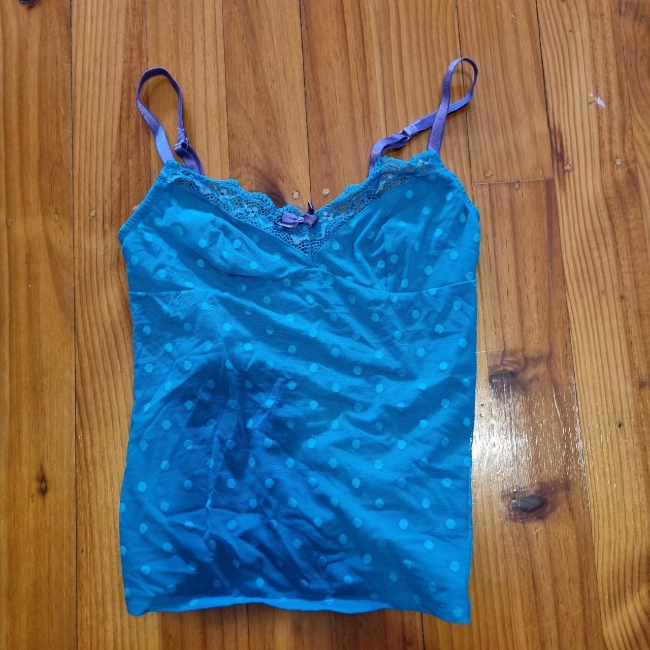 Intimo Spotty blue Camisole with purple straps - Depop