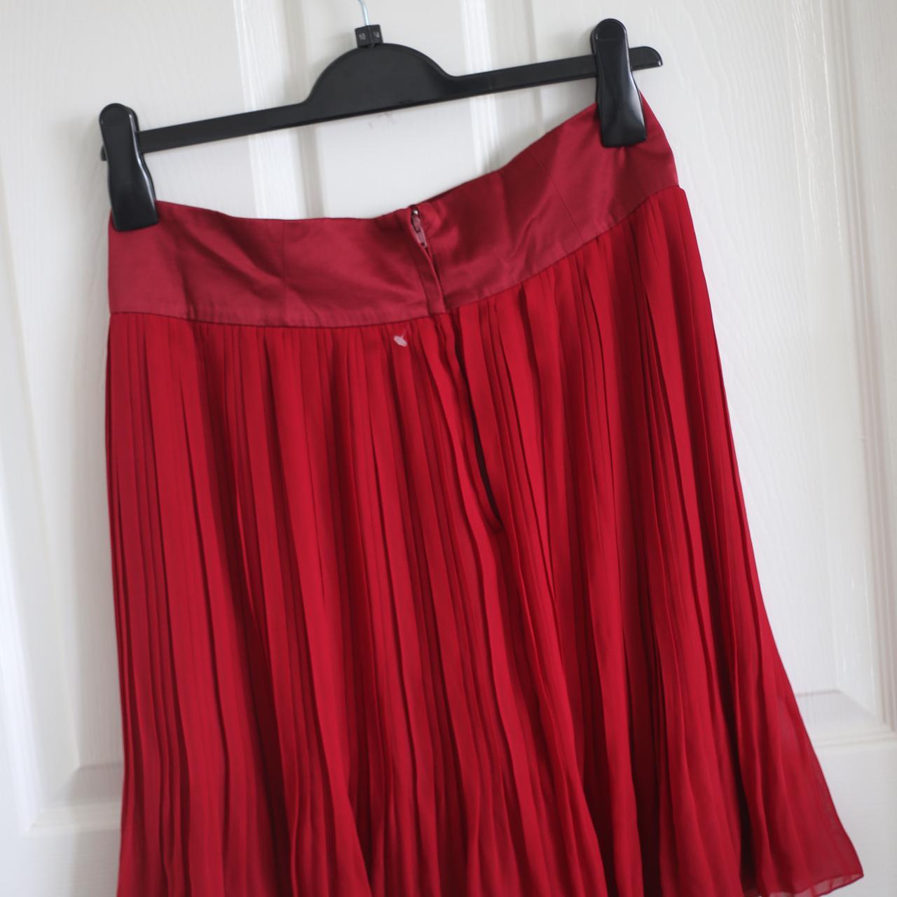 H&m pleated Red skirt Burgundy Red Mid/min... - Depop