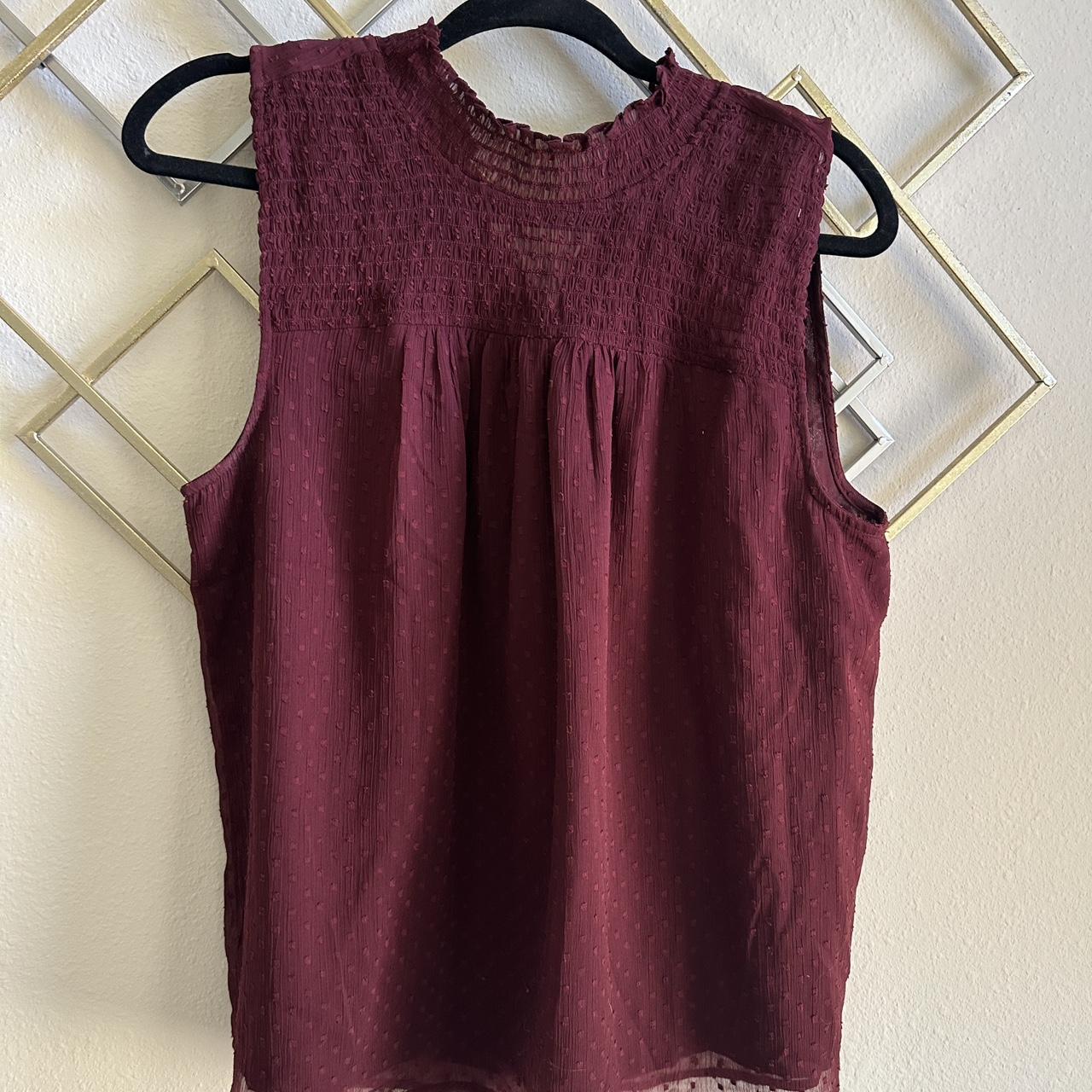 NEW Loft Smocked Mock Neck Shell Maroon Sleeveless... - Depop