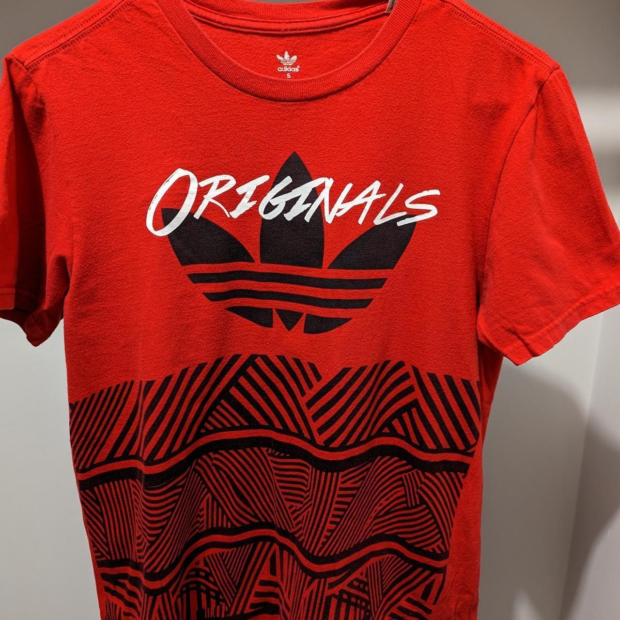 Red and black Adidas Originals T shirt 100%... - Depop