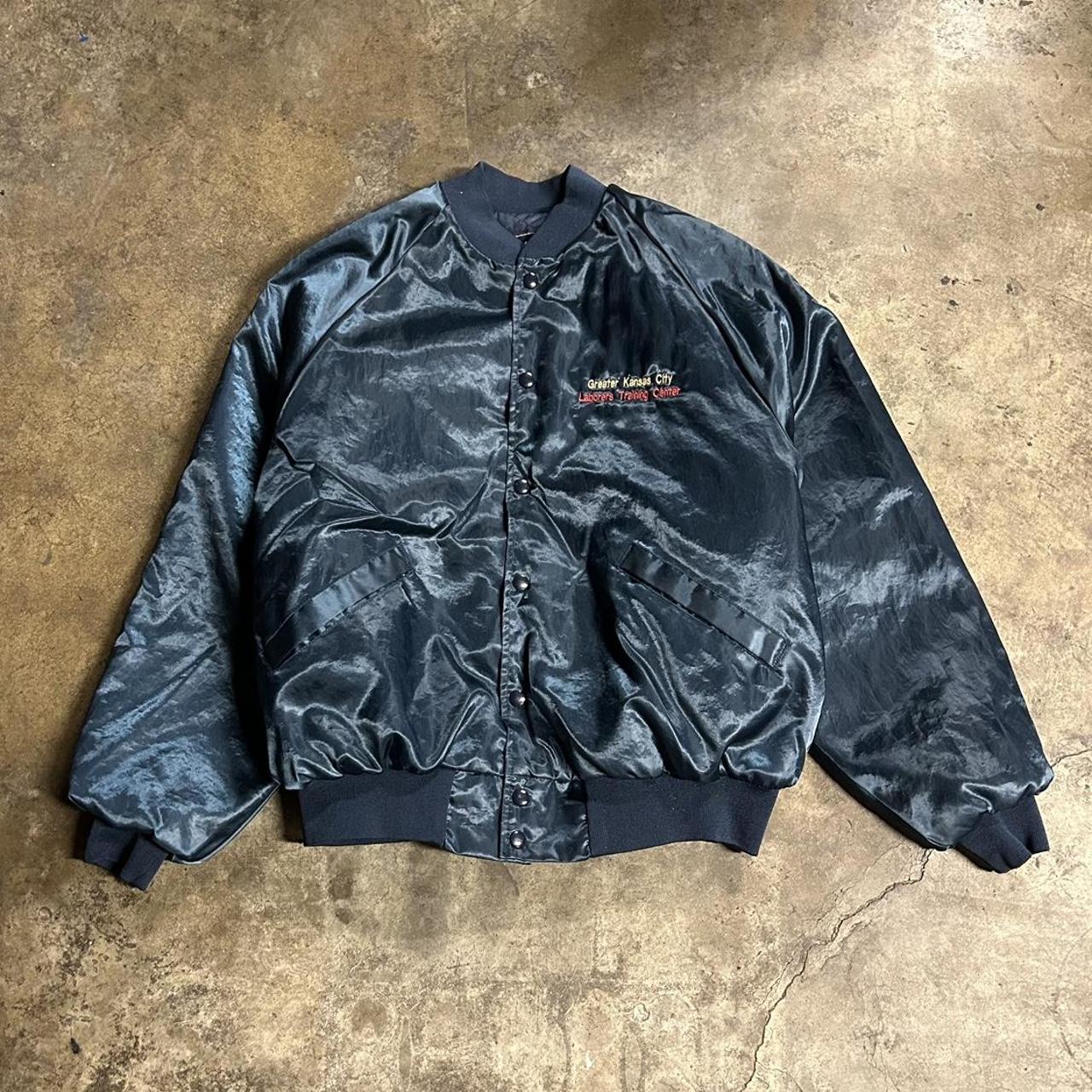 VINTAGE SATIN WORK BOMBER JACKET PTP: 26in LENGTH:... - Depop
