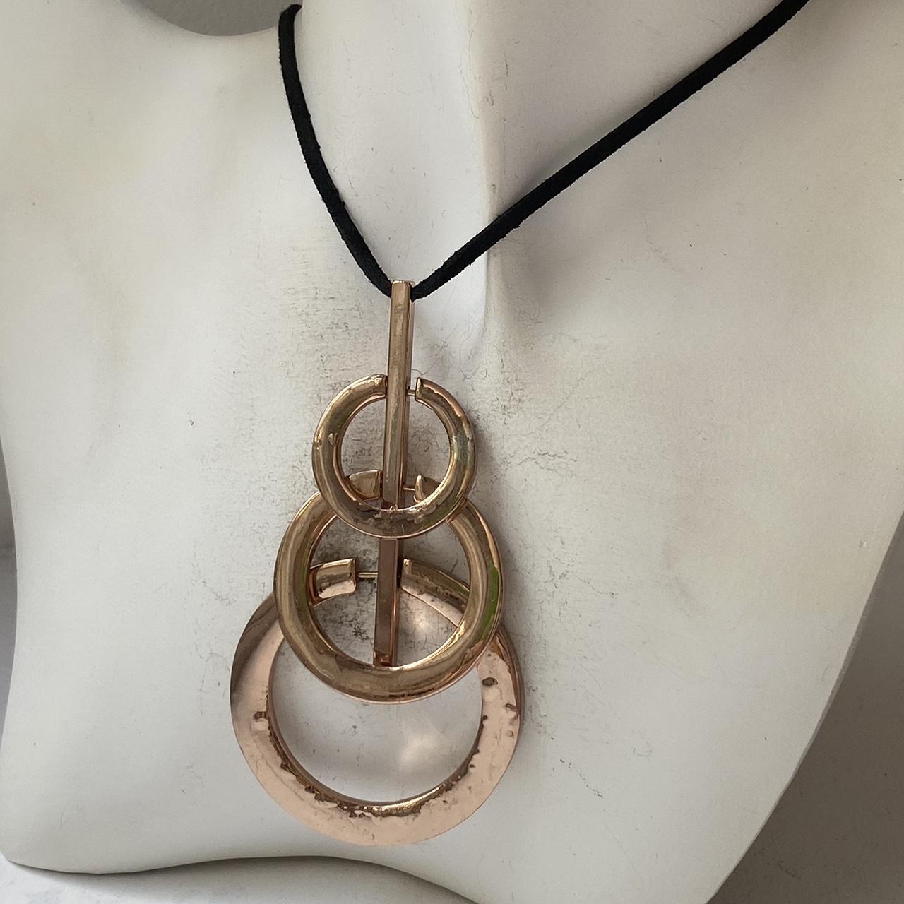 vintage rose gold statement tripe effect pendant on... - Depop
