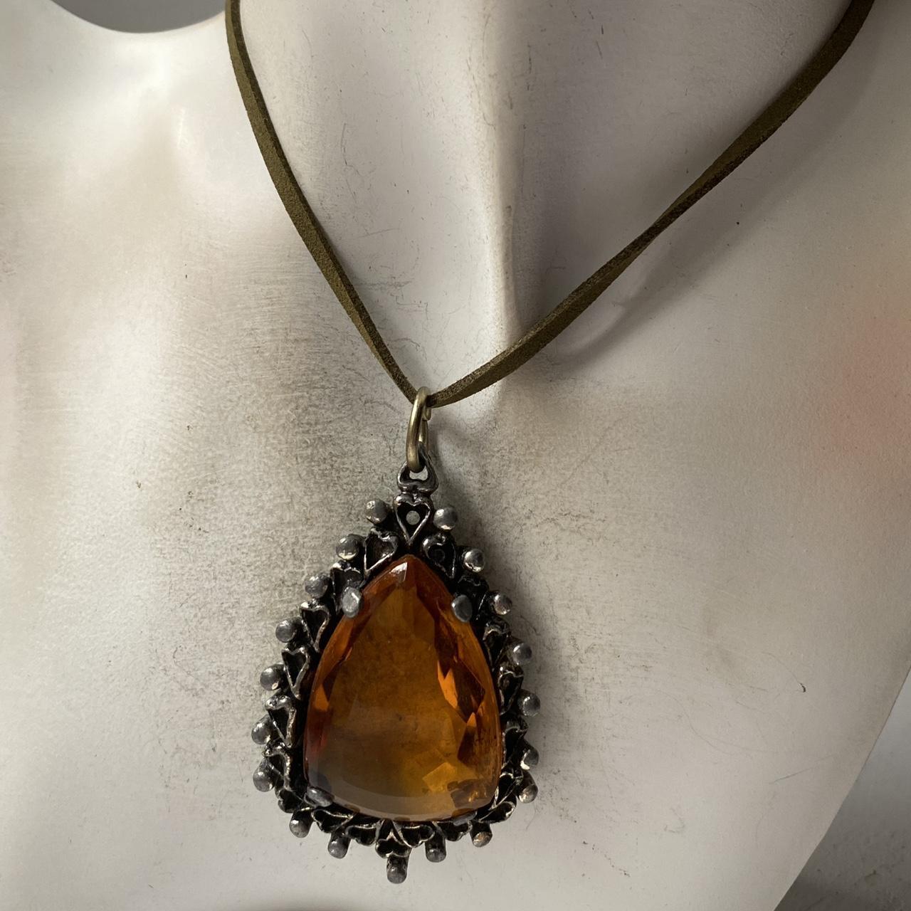 Gorgeous amber pendant necklace with a touch of... | Depop