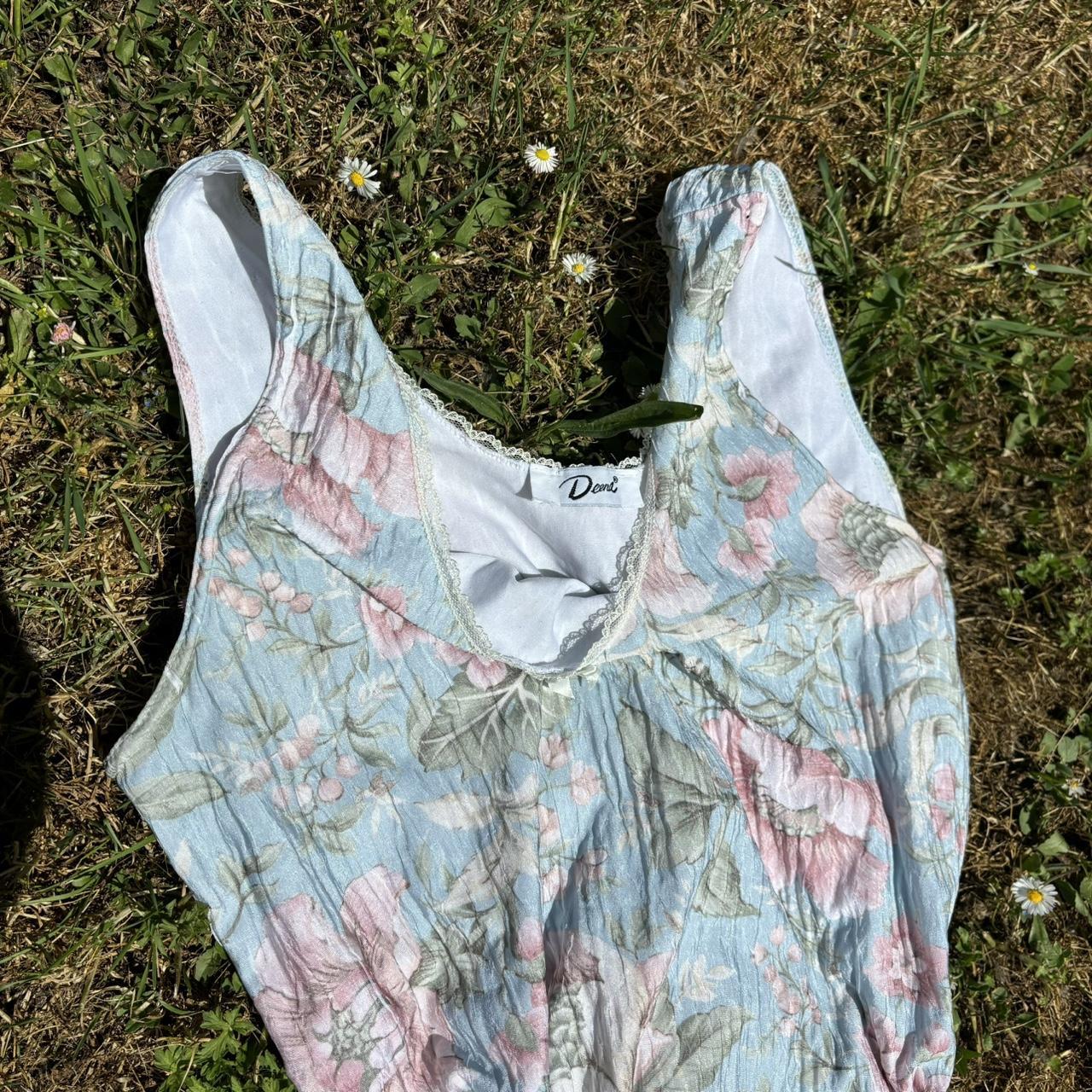 Baby blue coquette slip dress with pink flowers... - Depop