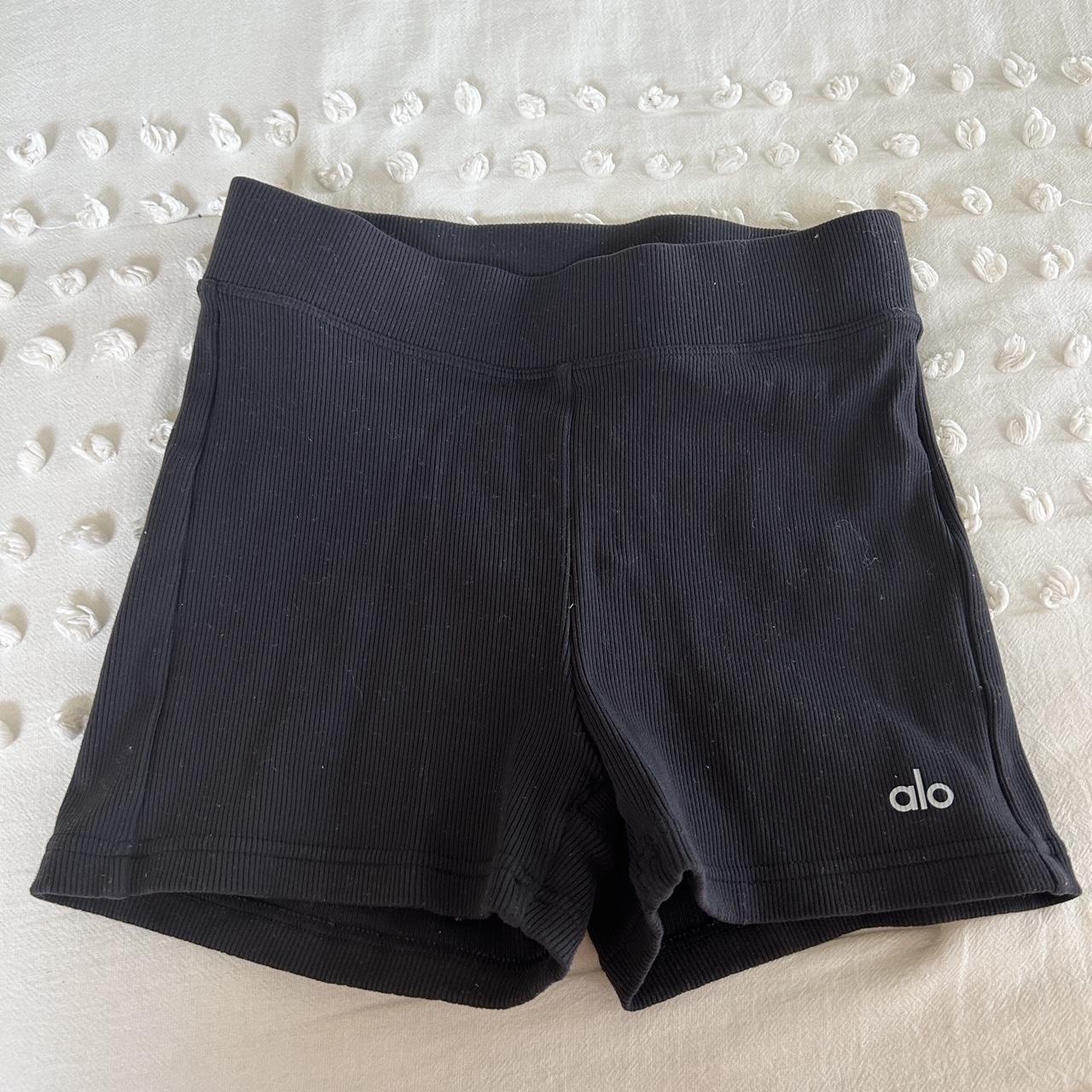 alo yoga tight ribbed shorts Black Size xs Awesome... - Depop