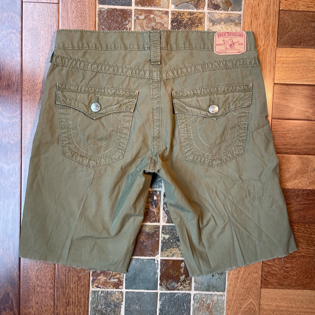 True Religion Women's Green and Khaki Shorts | Depop