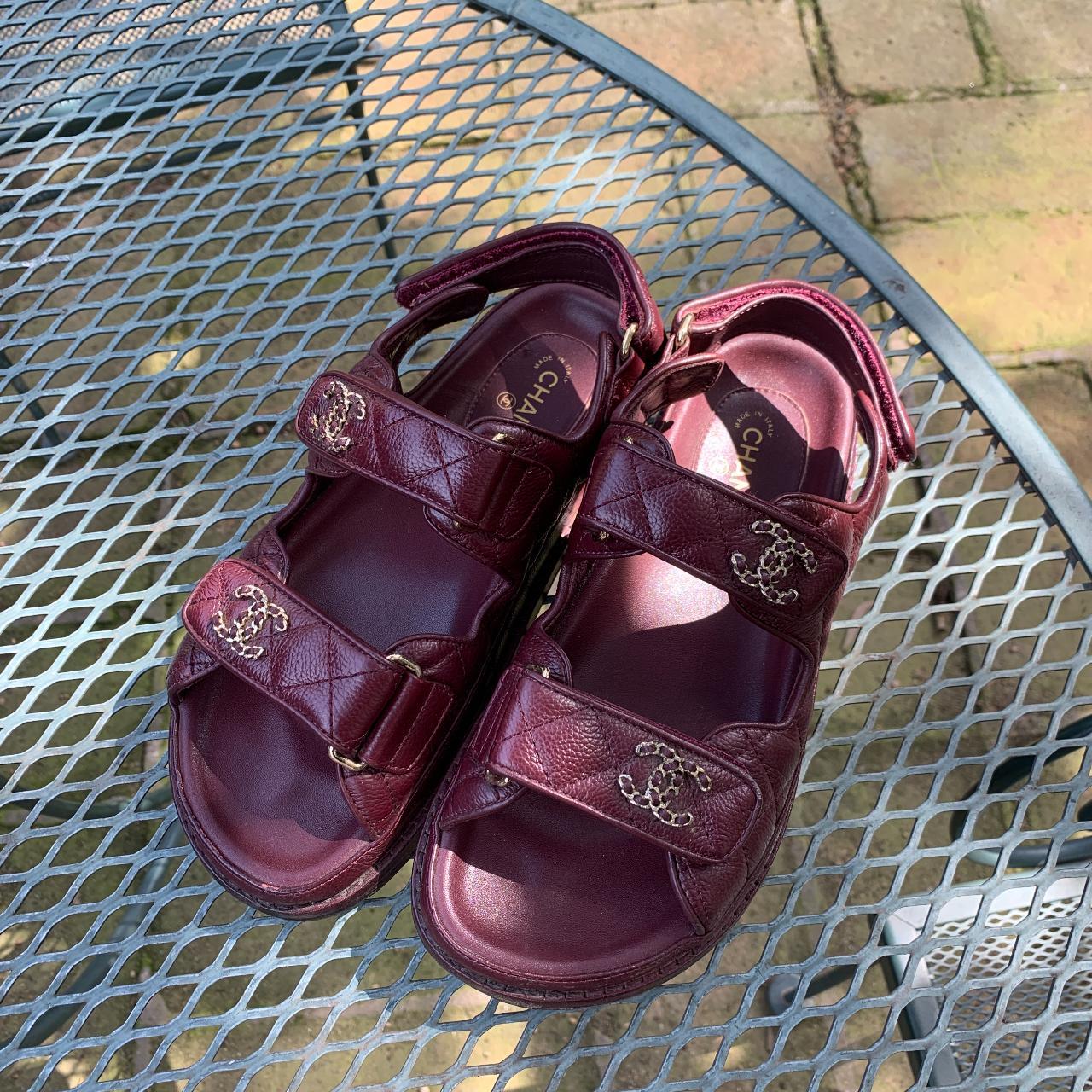 Chanel Women's Burgundy Sandals | Depop