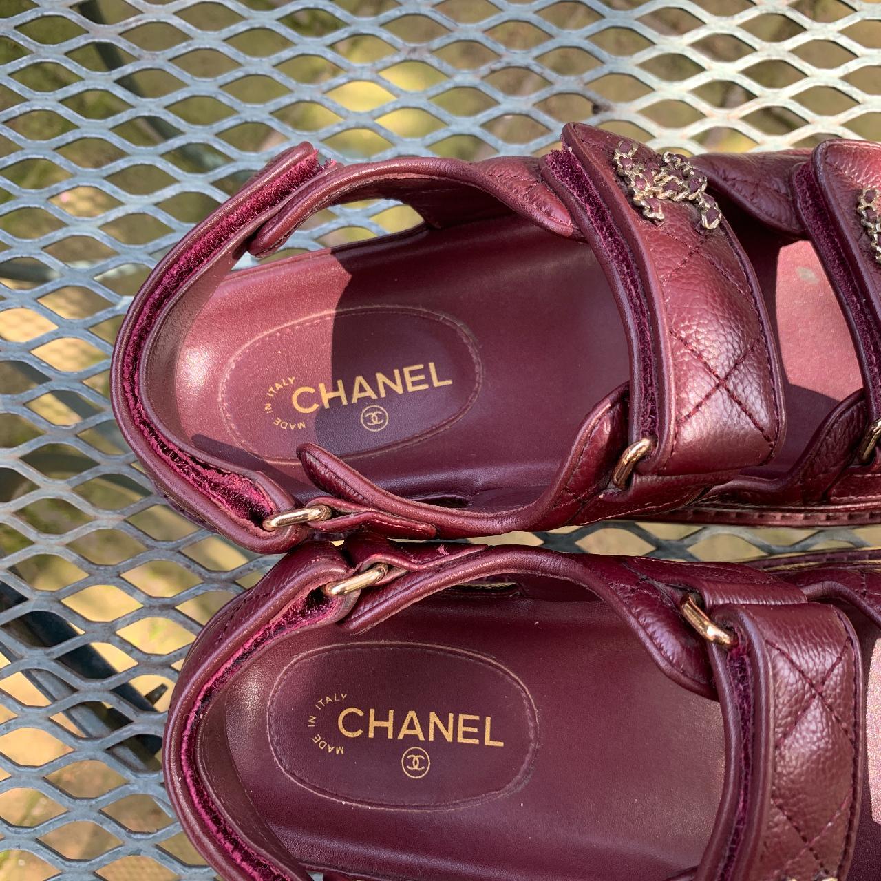 Chanel Women's Burgundy Sandals | Depop