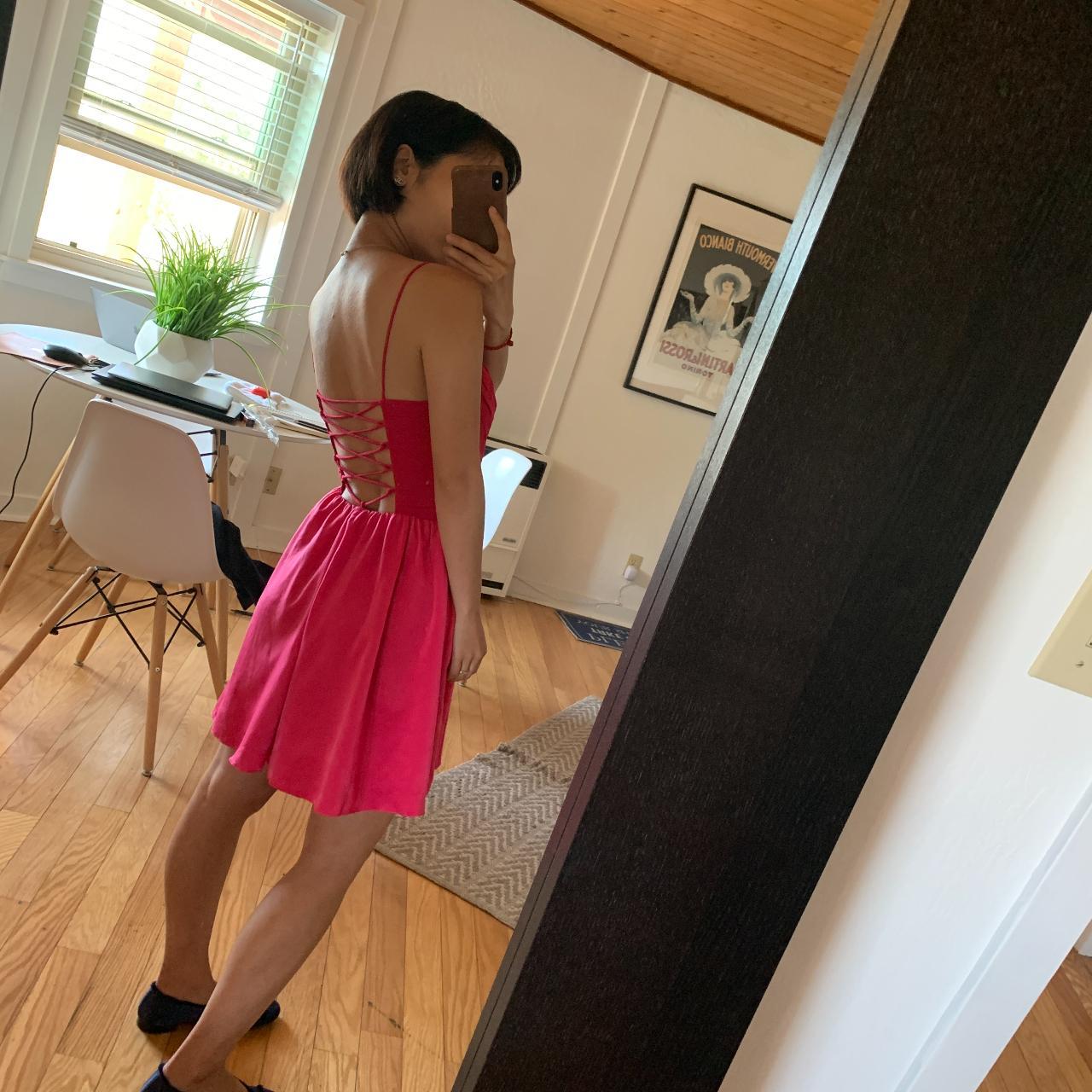 H&M Conscious shocking pink satin mini dress Super... - Depop