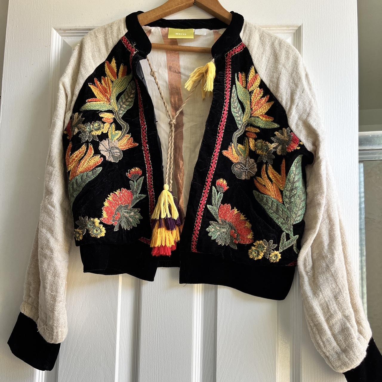 Maeve by Anthropologie embroidered bomber jacket - Depop