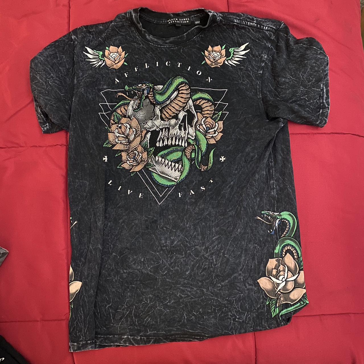 Affliction black label rhinestone shirt - Depop