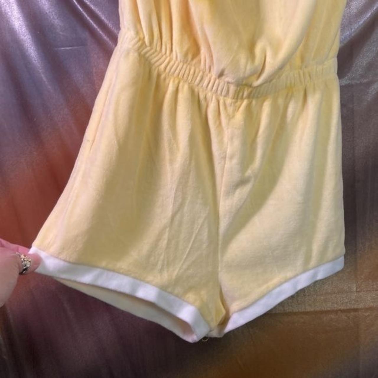 Vintage 1970’s yellow velour cloth shorts jumper.... - Depop