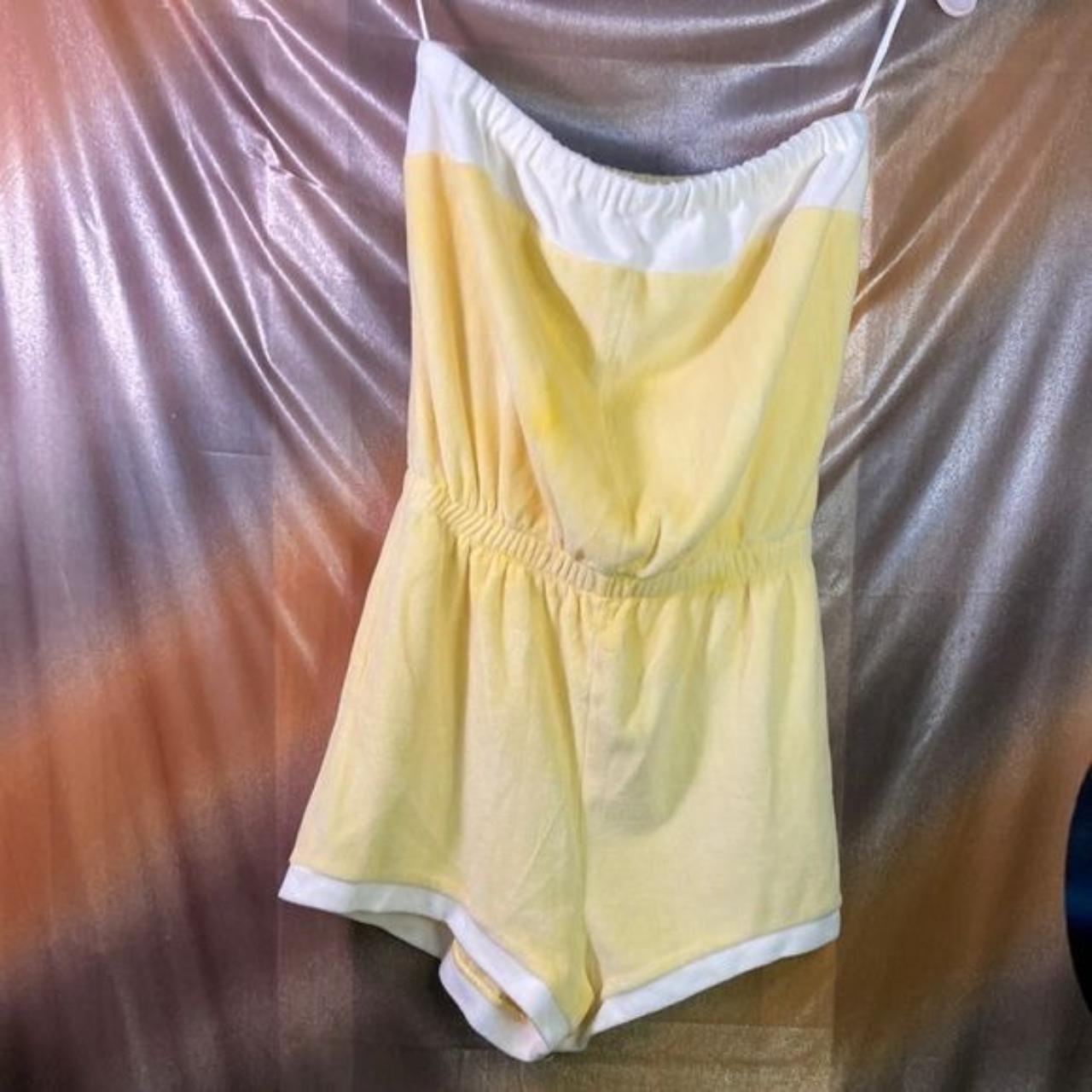 Vintage 1970’s yellow velour cloth shorts jumper.... - Depop