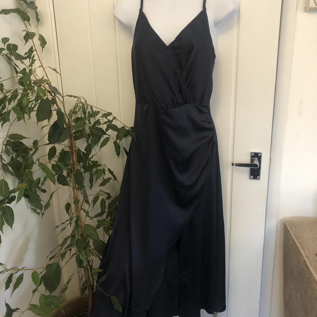 Cider NEW navy blue shiny satin look slip dress with... - Depop