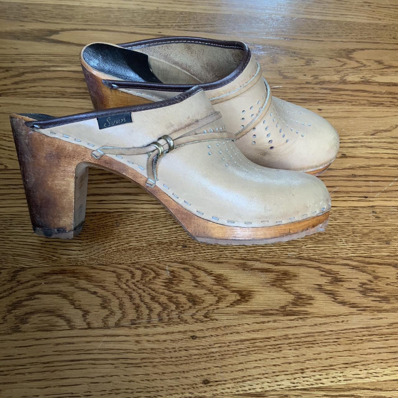 Sven Women's Brown and Tan Clogs | Depop