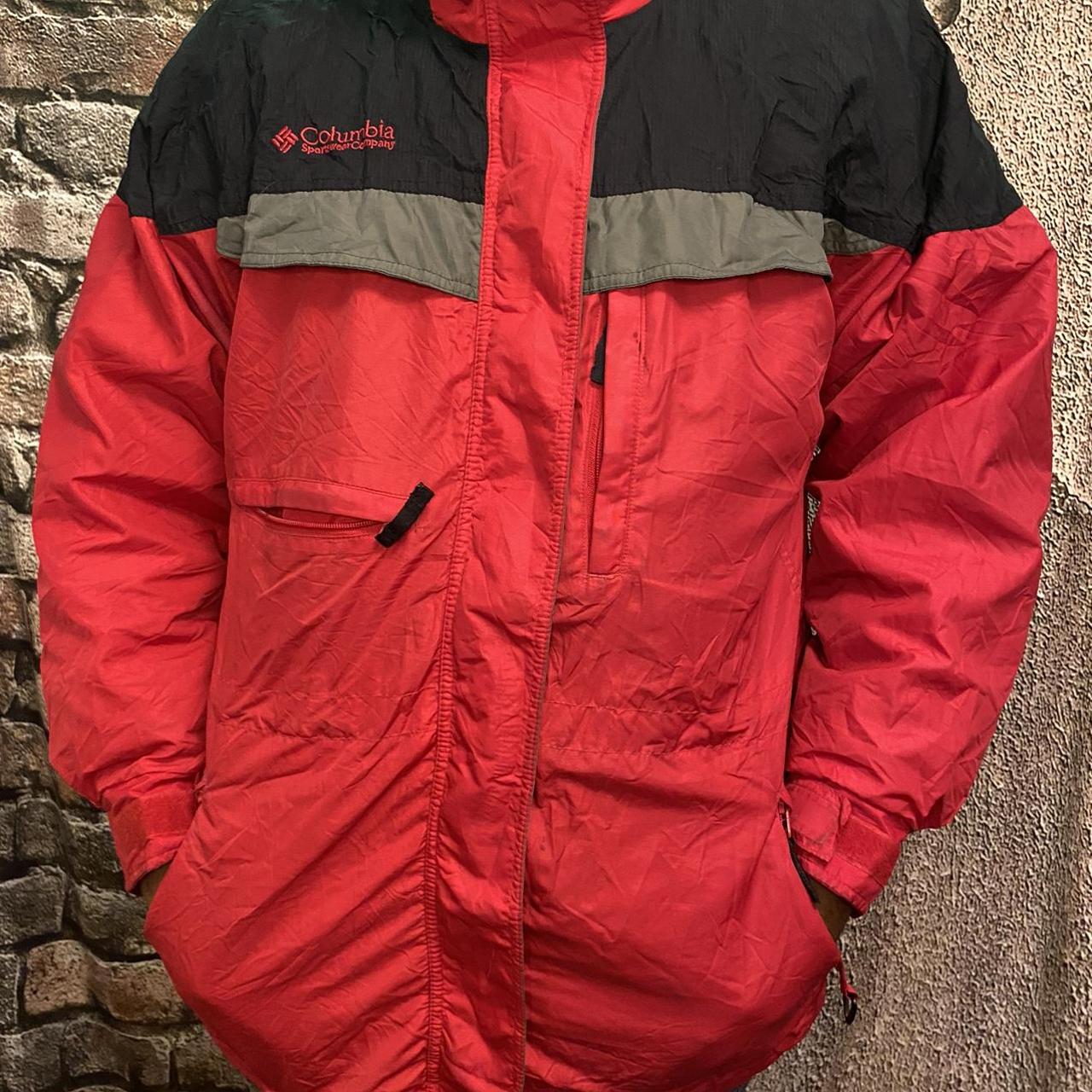 Vintage Columbia jacket. Red and black. Mens Size... - Depop
