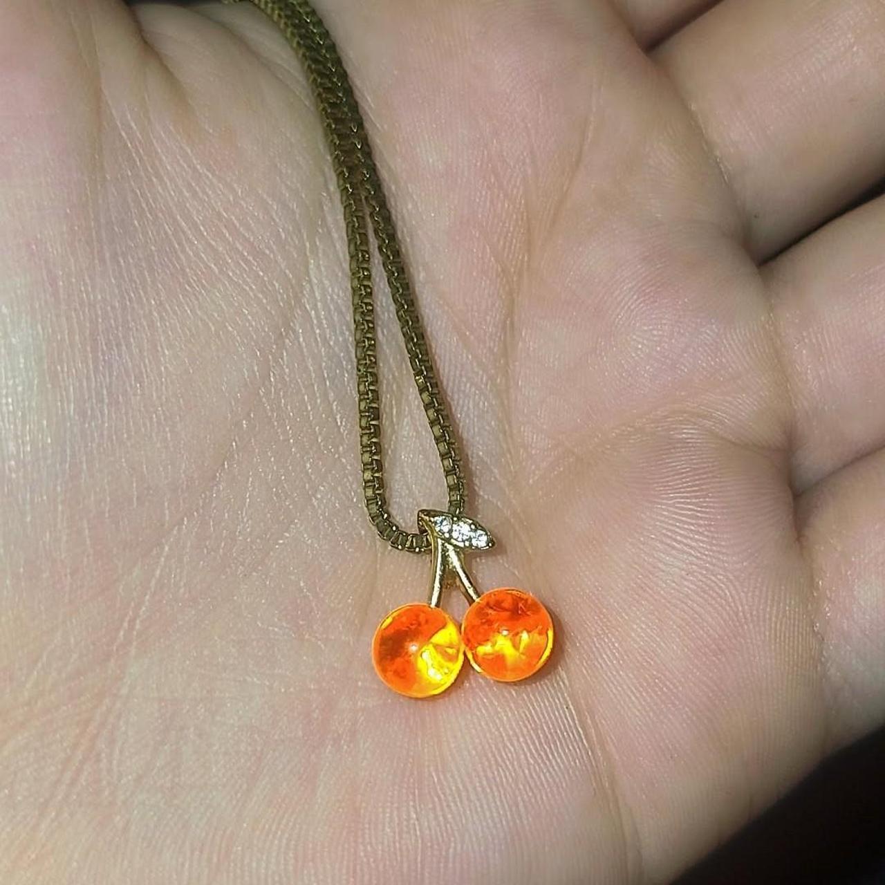 cute gold cherry necklace, with transparent cherry... | Depop