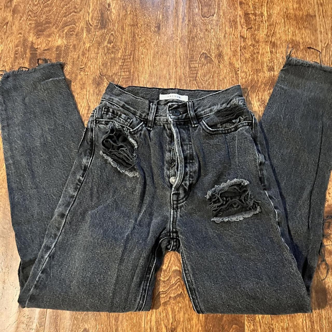 PacSun ultra high rise slim black ripped jeans Size 22 - Depop