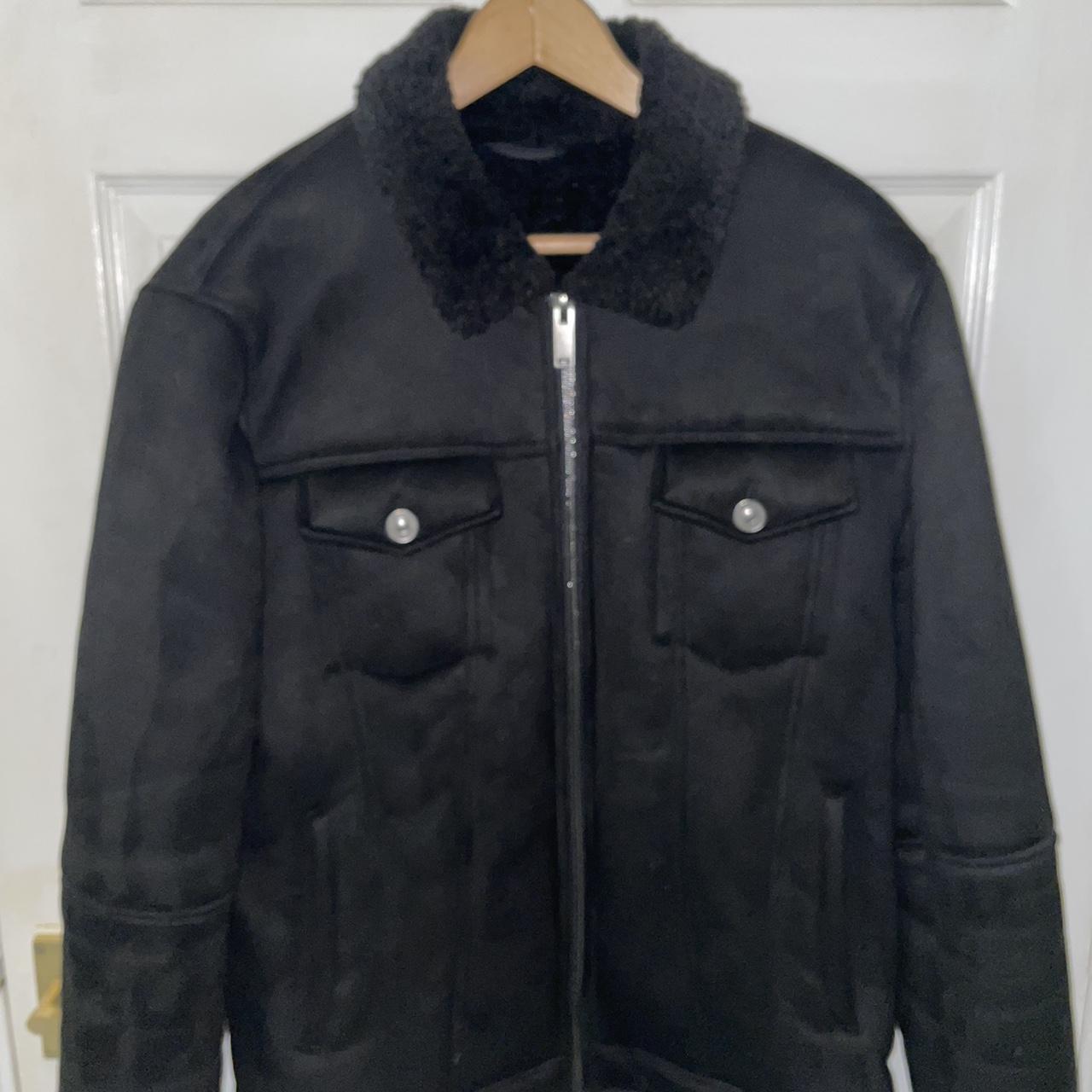 River island fur collar zip jacket Black Worn once - Depop