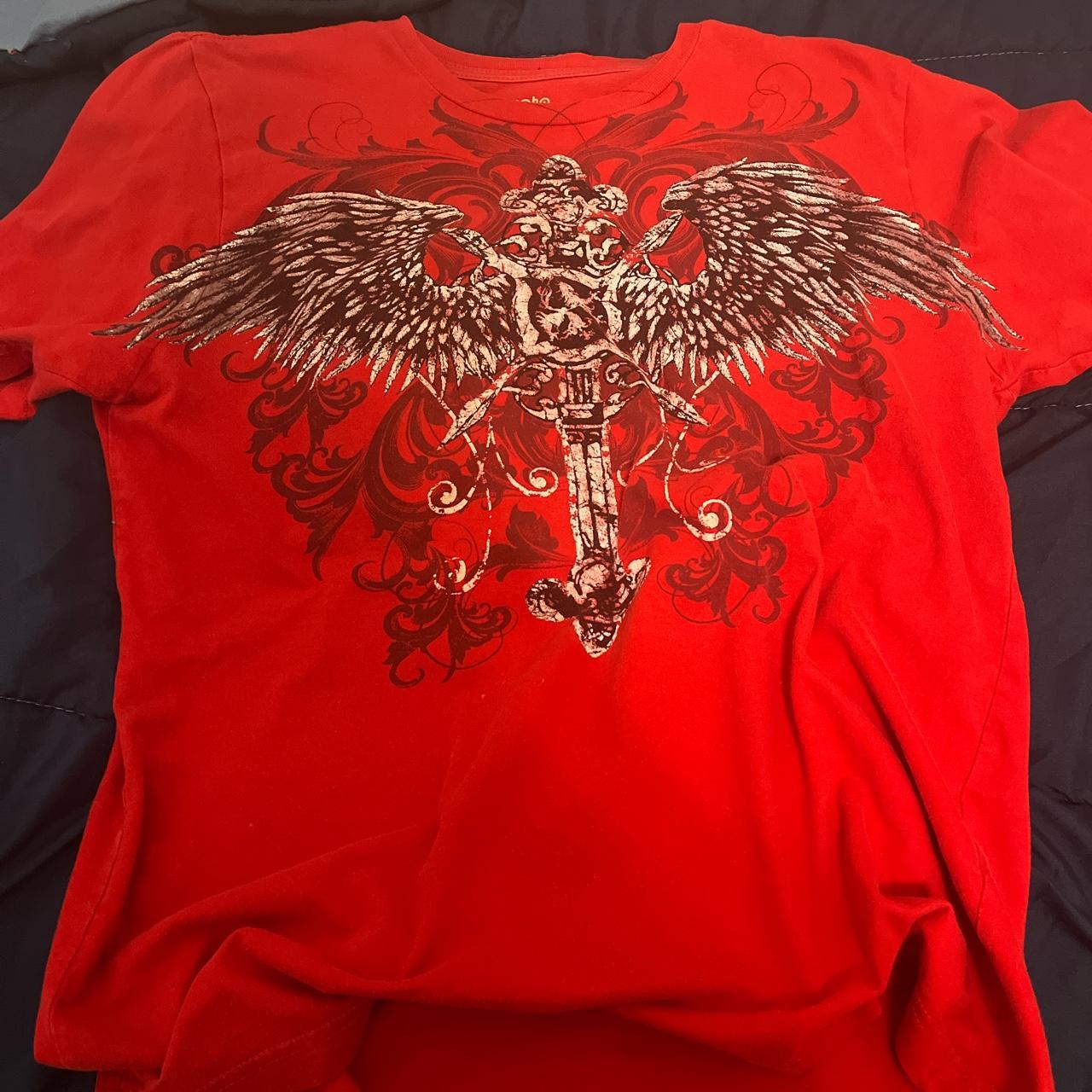 Affliction Men's Red and Black T-shirt | Depop