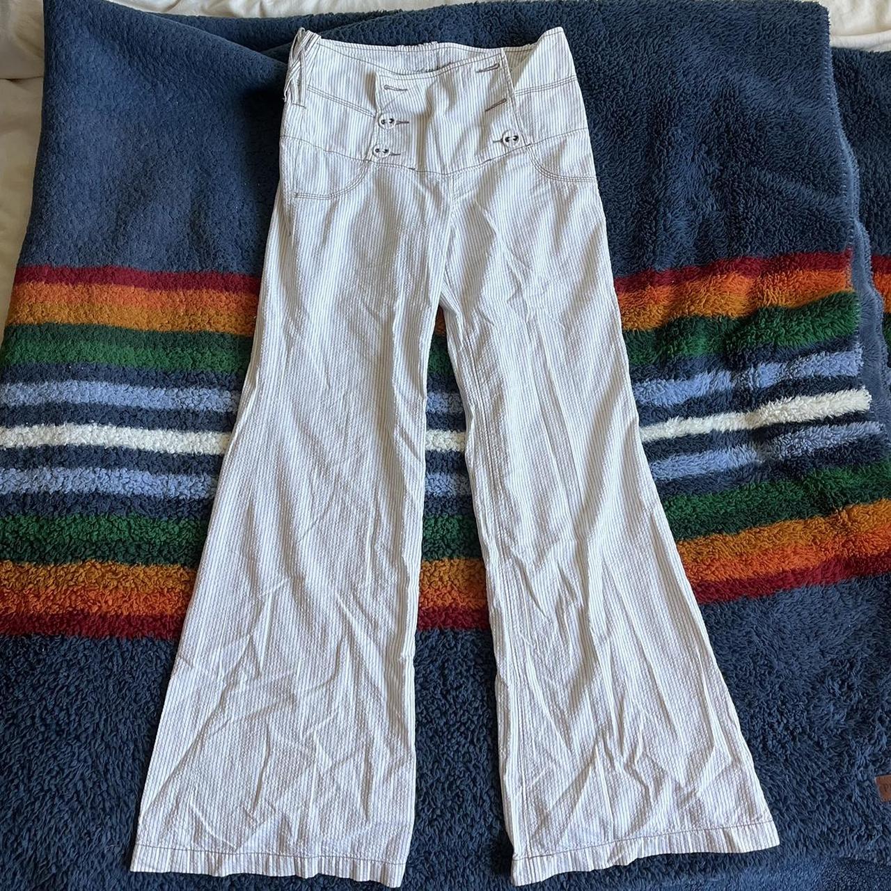 striped sailor pants high waisted and flared button... - Depop