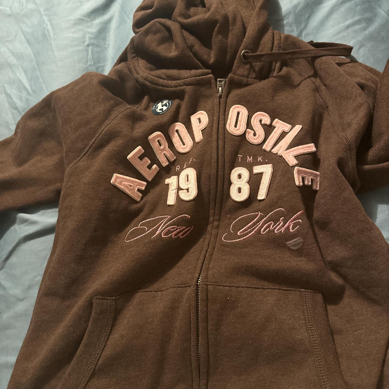 Brown and pink Aeropostale zip up never worn - Depop