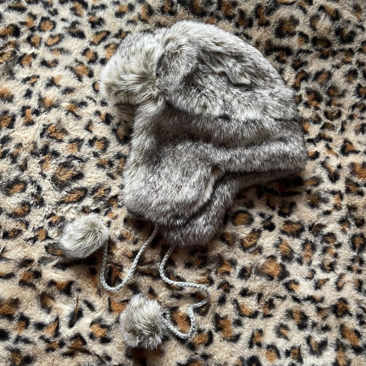 Y2K Fuzzy Trapper Hat Grey faux-fur winter hat with... - Depop