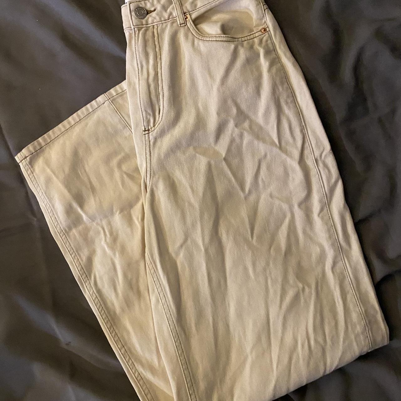 contrast stitch brown and off white wide leg... - Depop