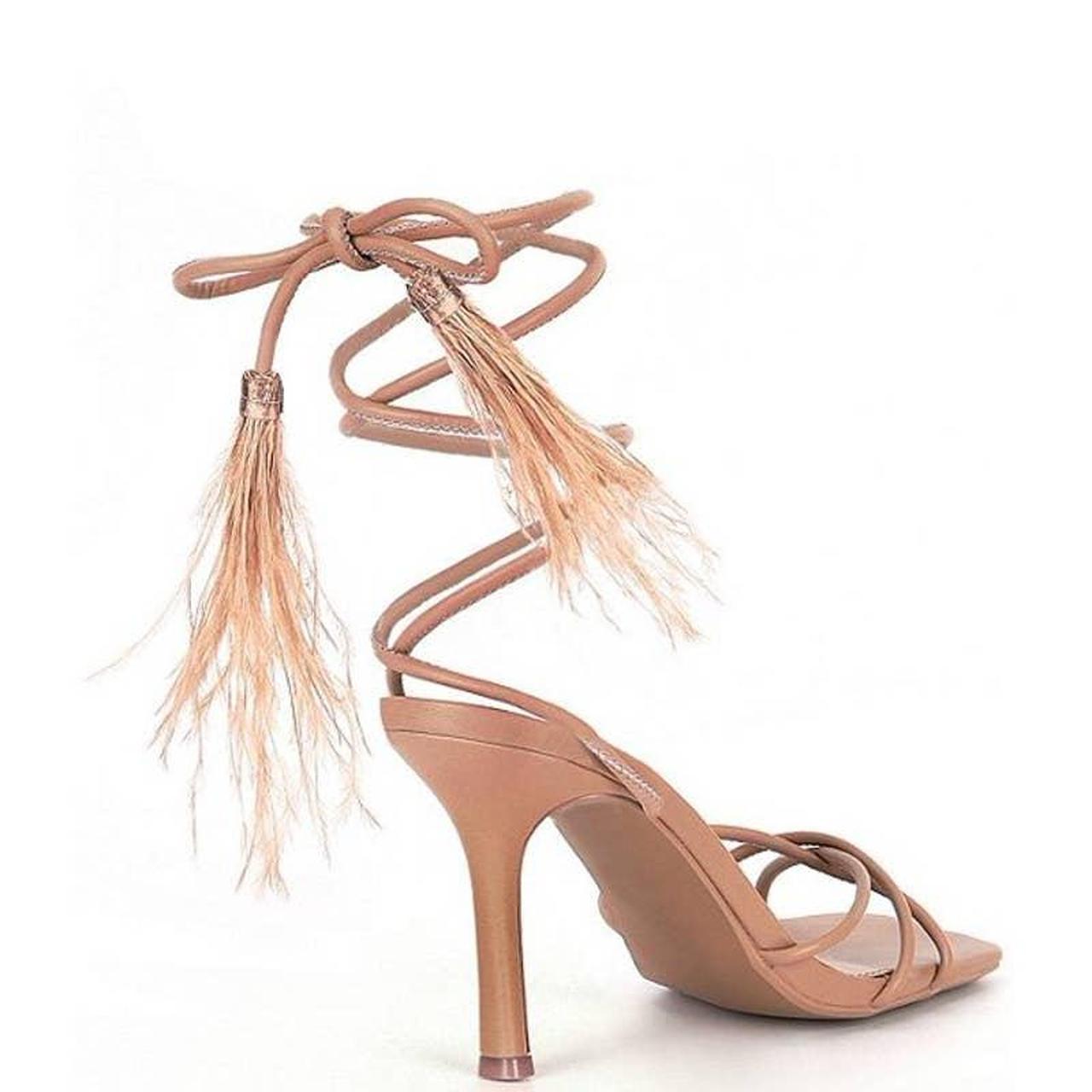 Steve Madden Bryden Tan Lace Up Open Toe Feather... - Depop