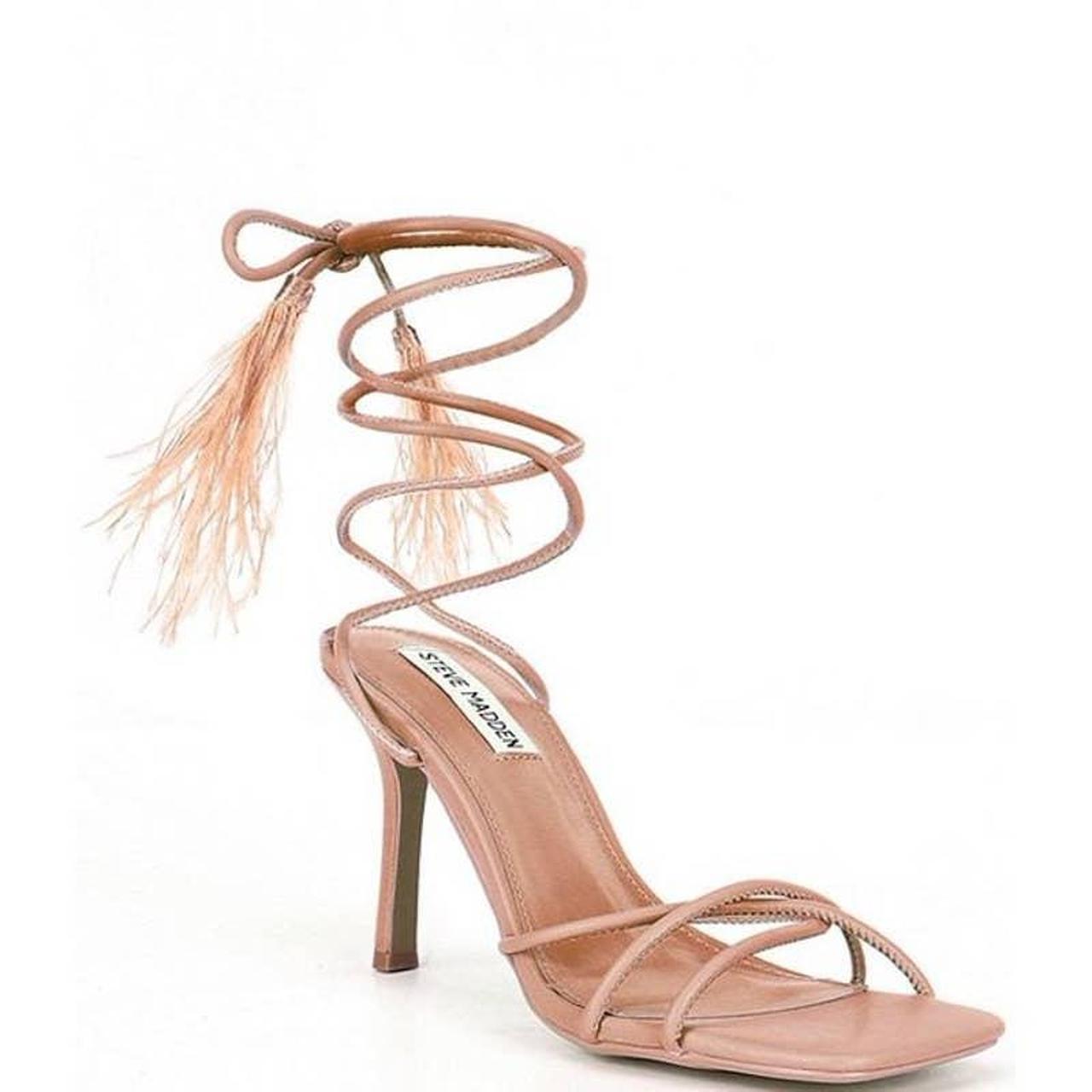 Steve Madden Bryden Tan Lace Up Open Toe Feather... - Depop