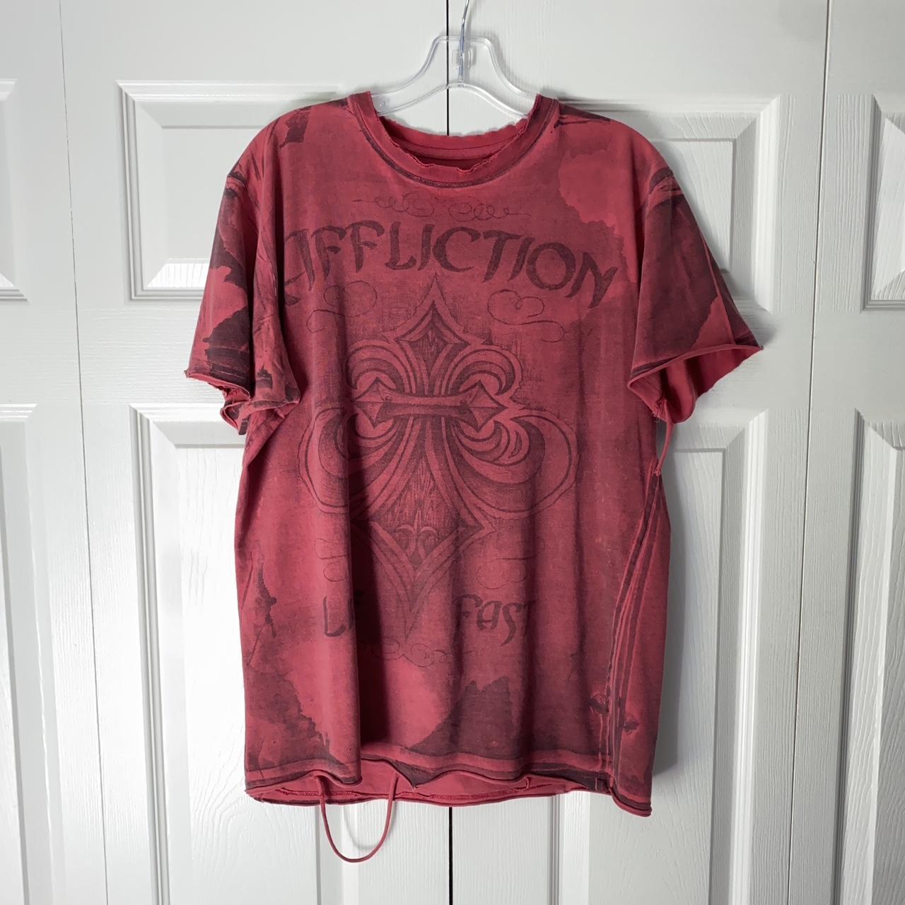 Mens old rare red affliction shirt very faded and... - Depop