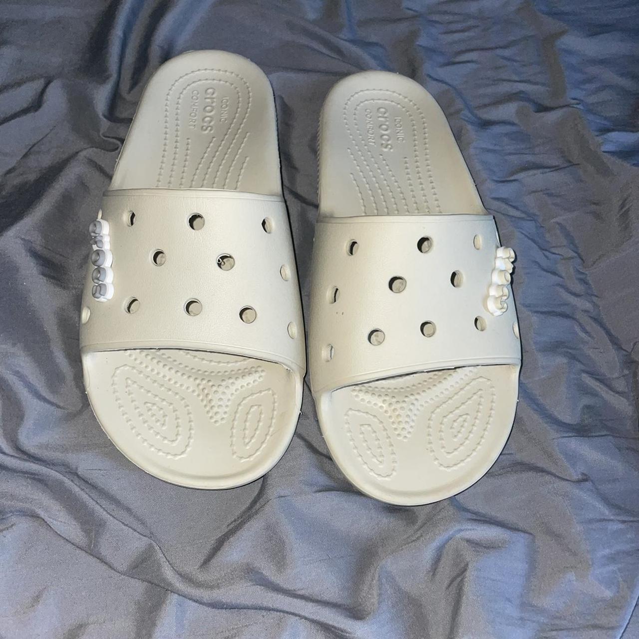 Crocs Men's Cream Slides | Depop