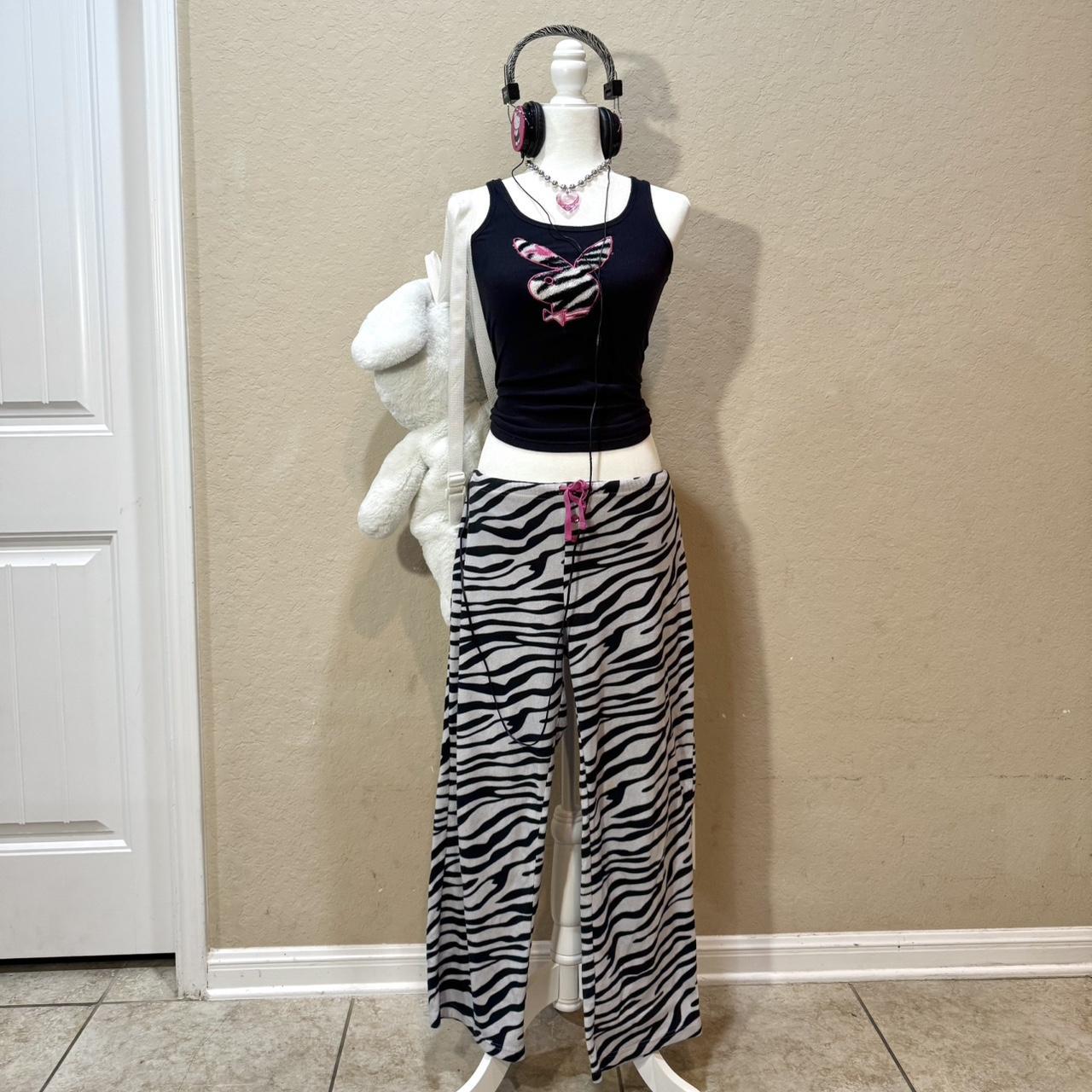 Y2K PJ Couture Zebra Print & Punk Pajama Pants... - Depop