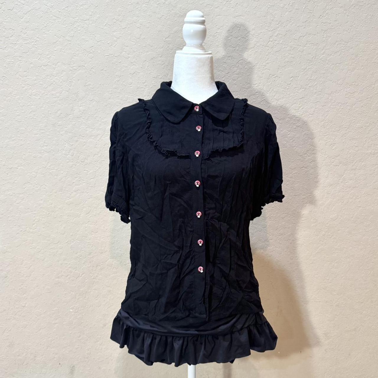 Hot Topic Black Puffy Ruffle Sleeved Button Up With... - Depop