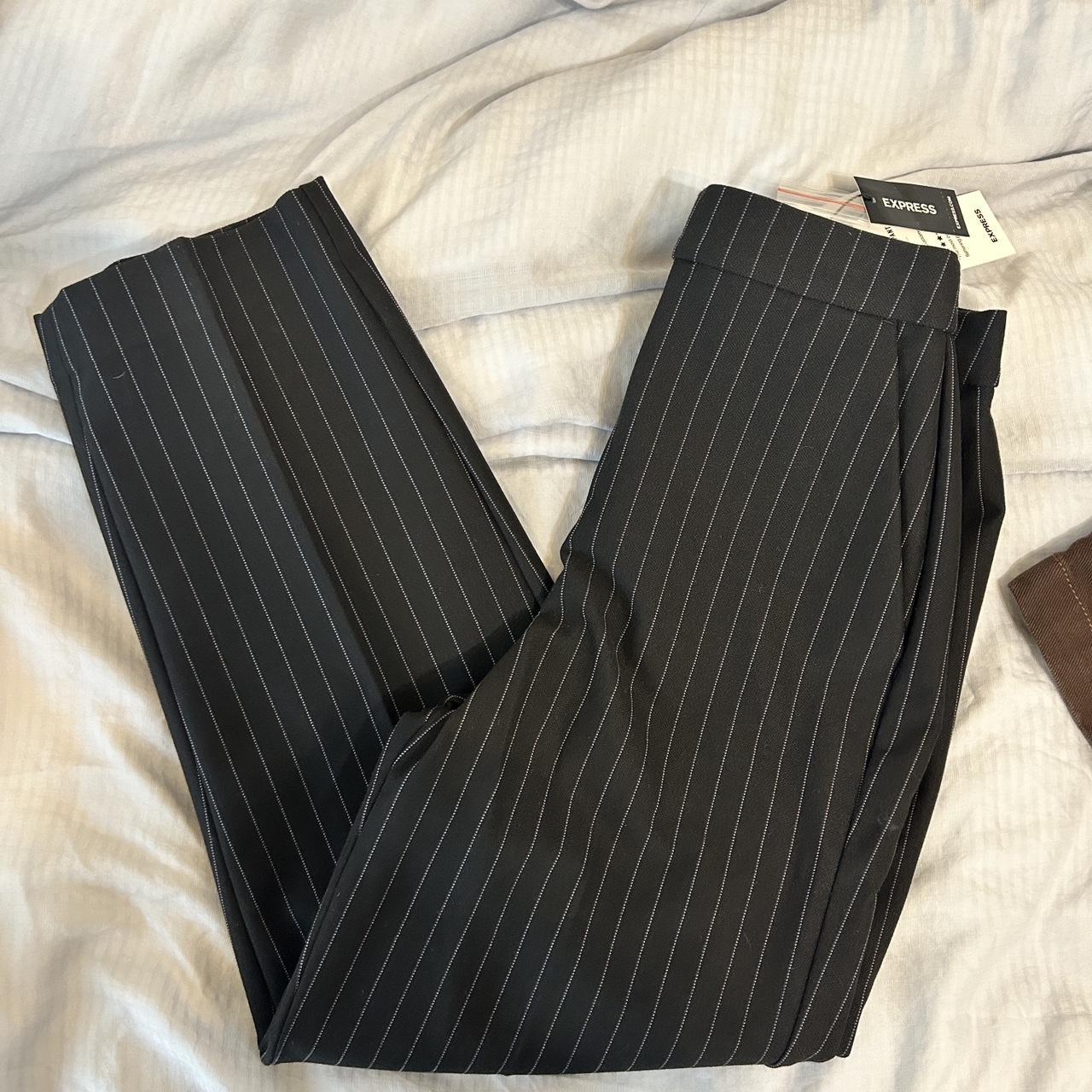 Express NWT slacks pinstripe black white very good... - Depop