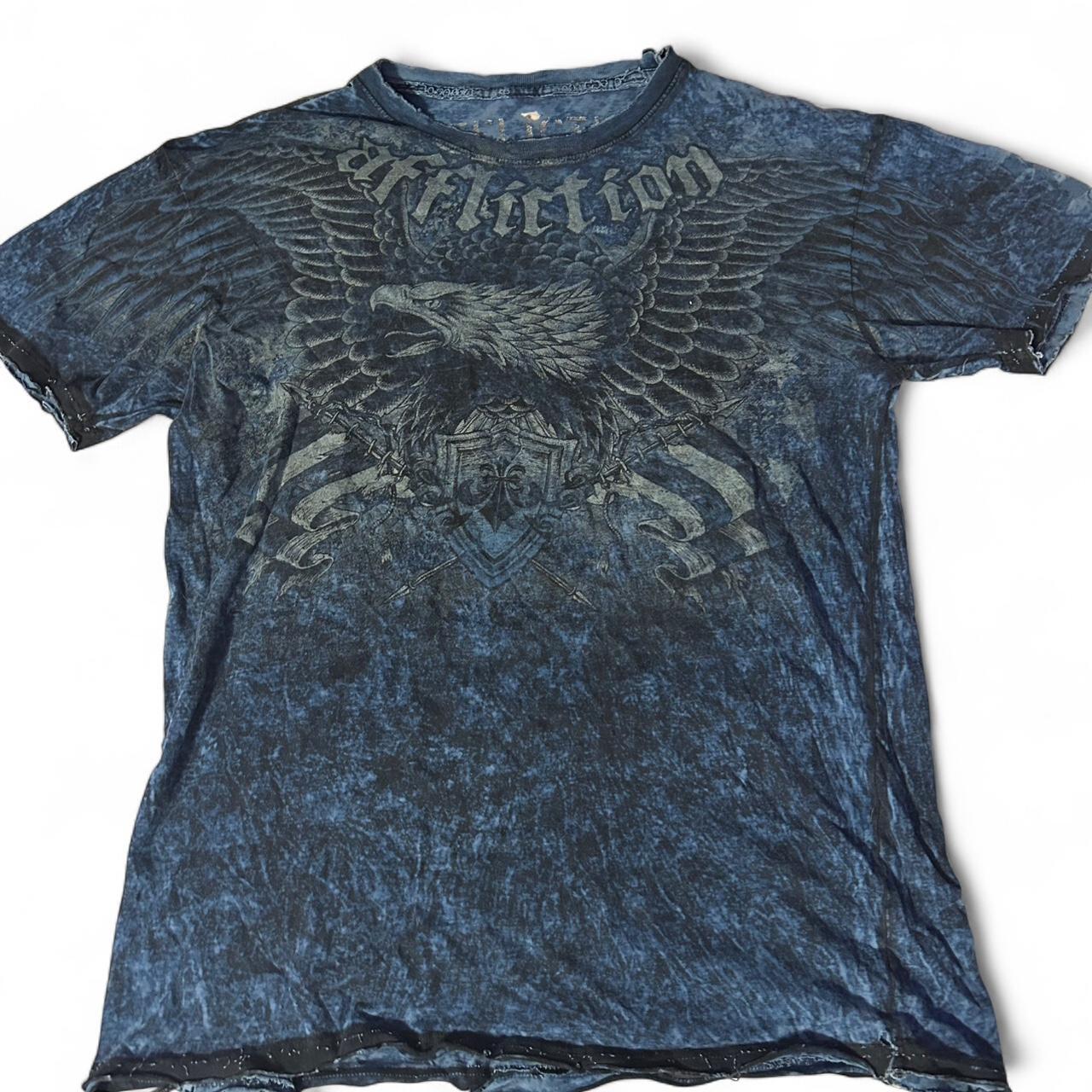 ⚠️LOTS OF FLAWS⚠️ Blue Affliction shirt, thrifted last... | Depop