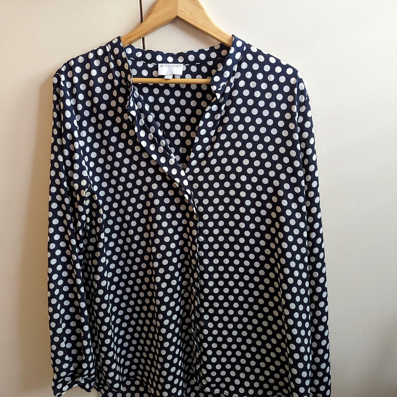 Witchery Blouse Navy With White Dots Size 14 Depop