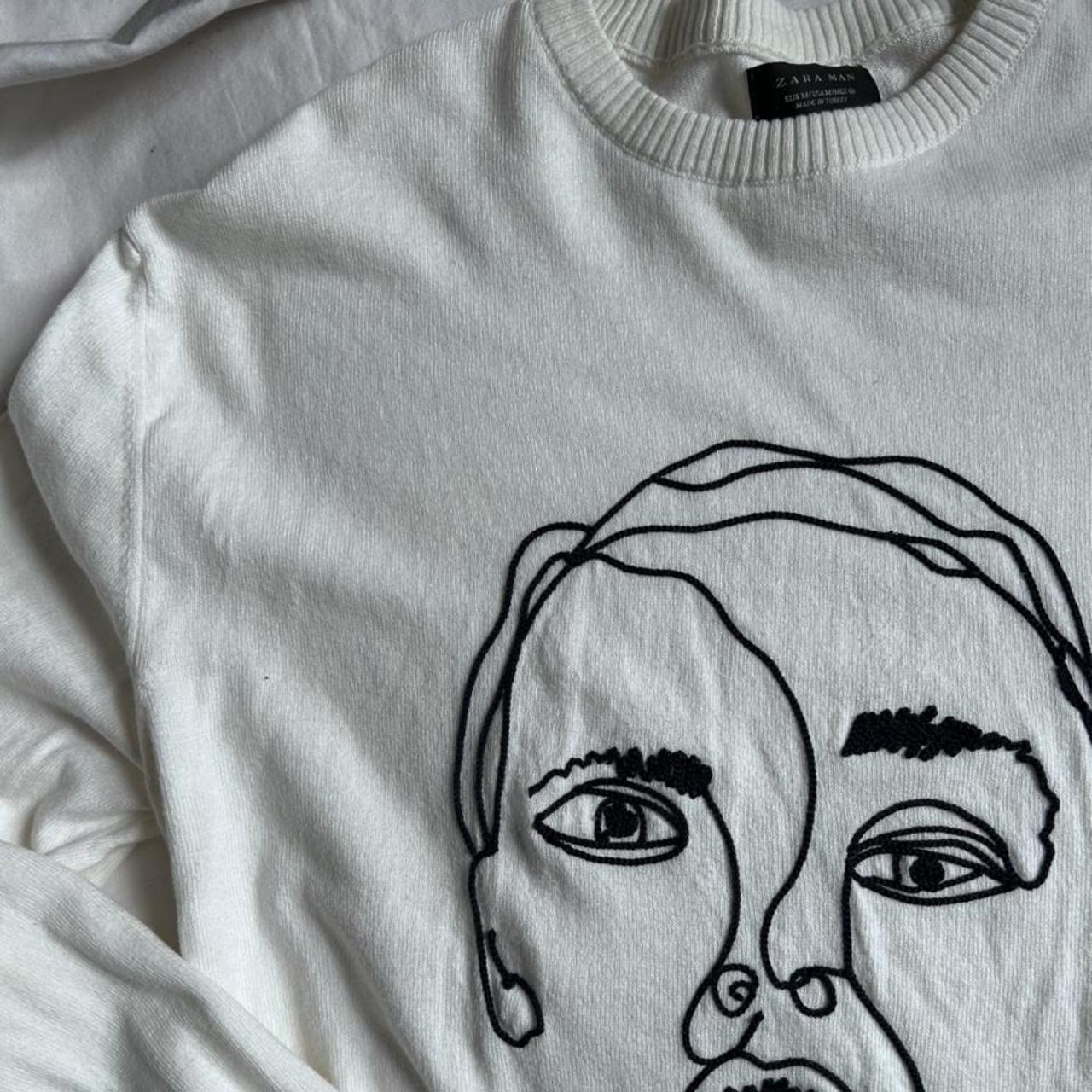 Zara Aesthetic Faces Sweater Mens M white soft... - Depop