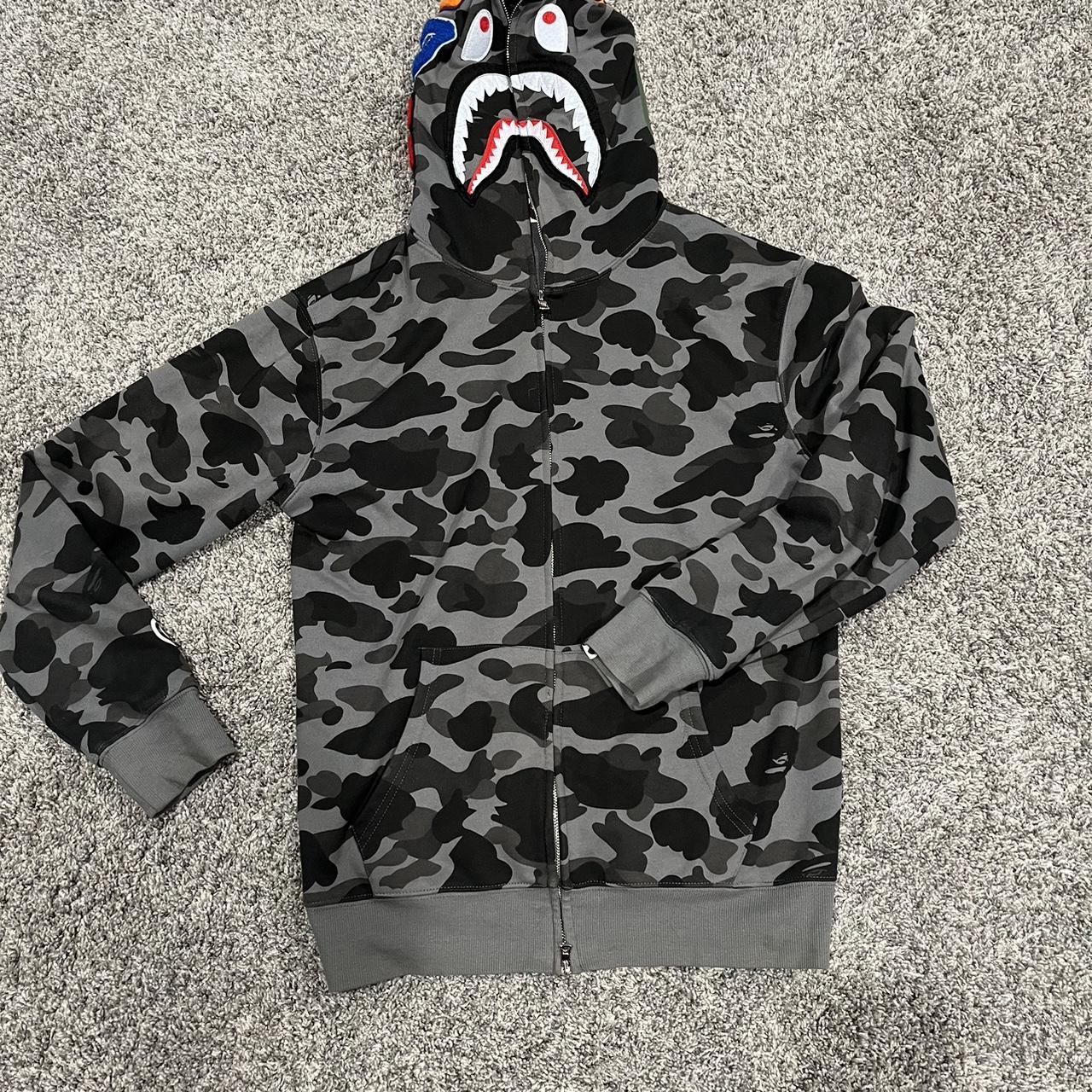 grey/black bape hoodie! says XL but fits like a... - Depop